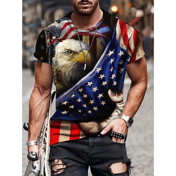 Camiseta Novedad Moda Bandera Azul Águila Patrón Casual Manga Corta ...