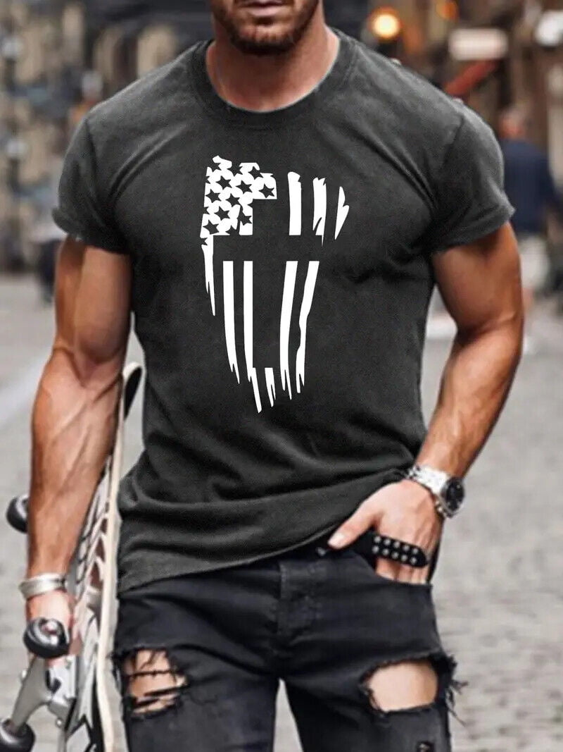 Camiseta Novedad Moda Bandera Religiosa Cruz Patrón Corto Casual Manga ...