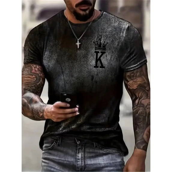 Camiseta Novedad Moda Gris Negro Piedra Corona Patrón Casual Manga Cort ...