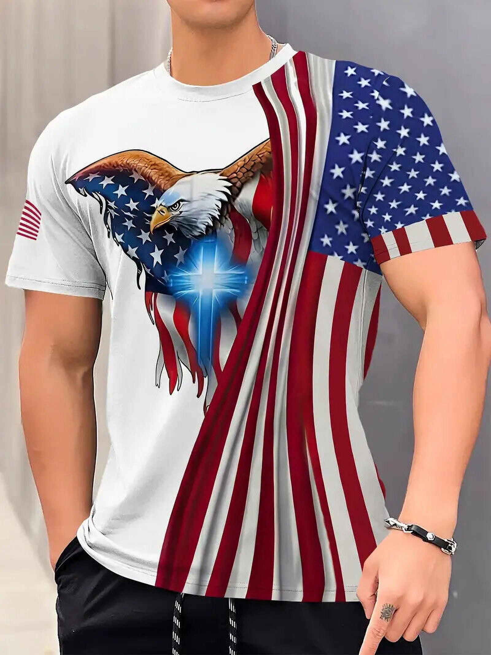 Camiseta bandera EE. UU.cruz águila americana camisetas novedosas moda ...