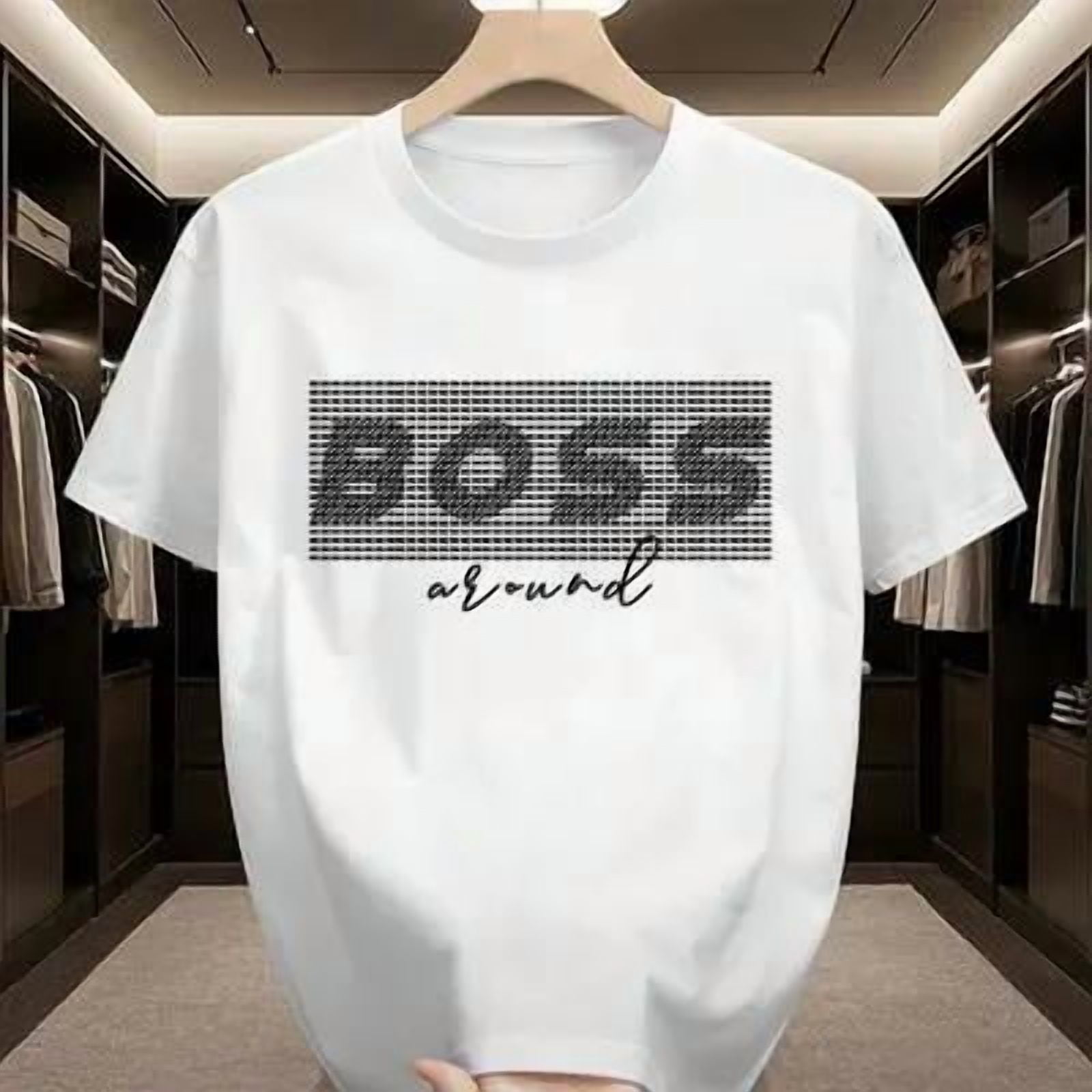 Camiseta casual de manga corta con cuello redondo y estampado de la letra BOSS para hombre ...