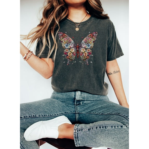 Camiseta con flores de mariposa Camiseta con mariposa Camiseta con ...