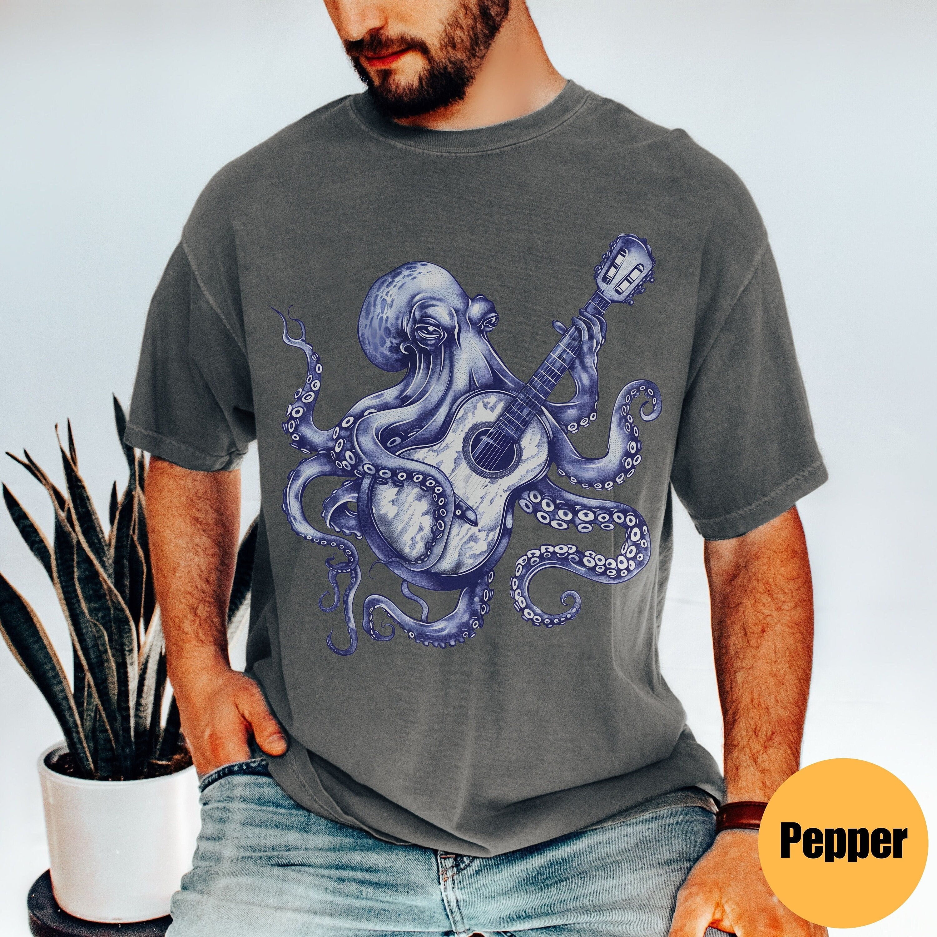 Camiseta retro con pulpo tocando la guitarra Camiseta estilo con pulpo ...