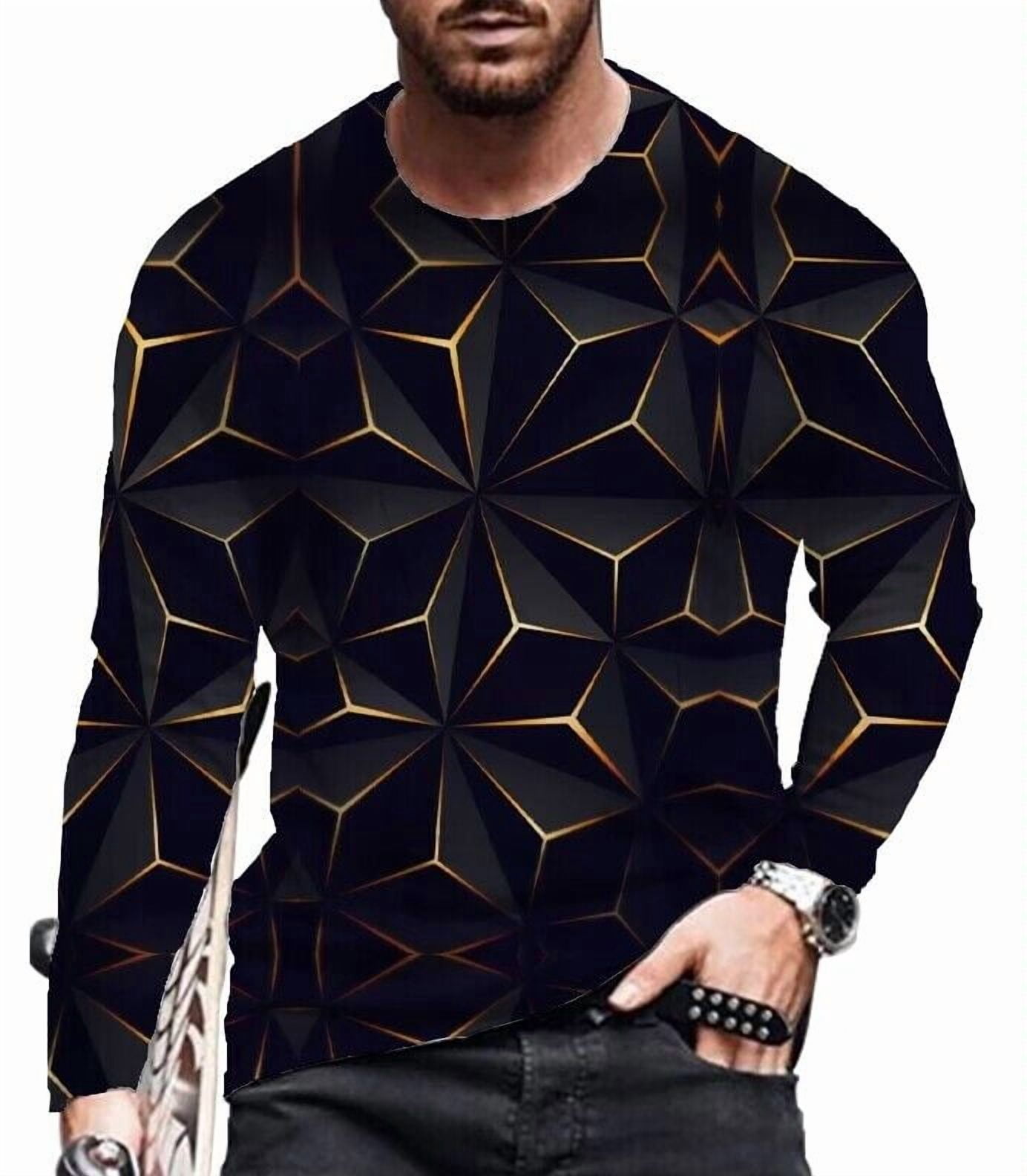 Camisetas Hombres Manga Larga Negro Oro Metal Gráfico Moda Sedoso Suave ...