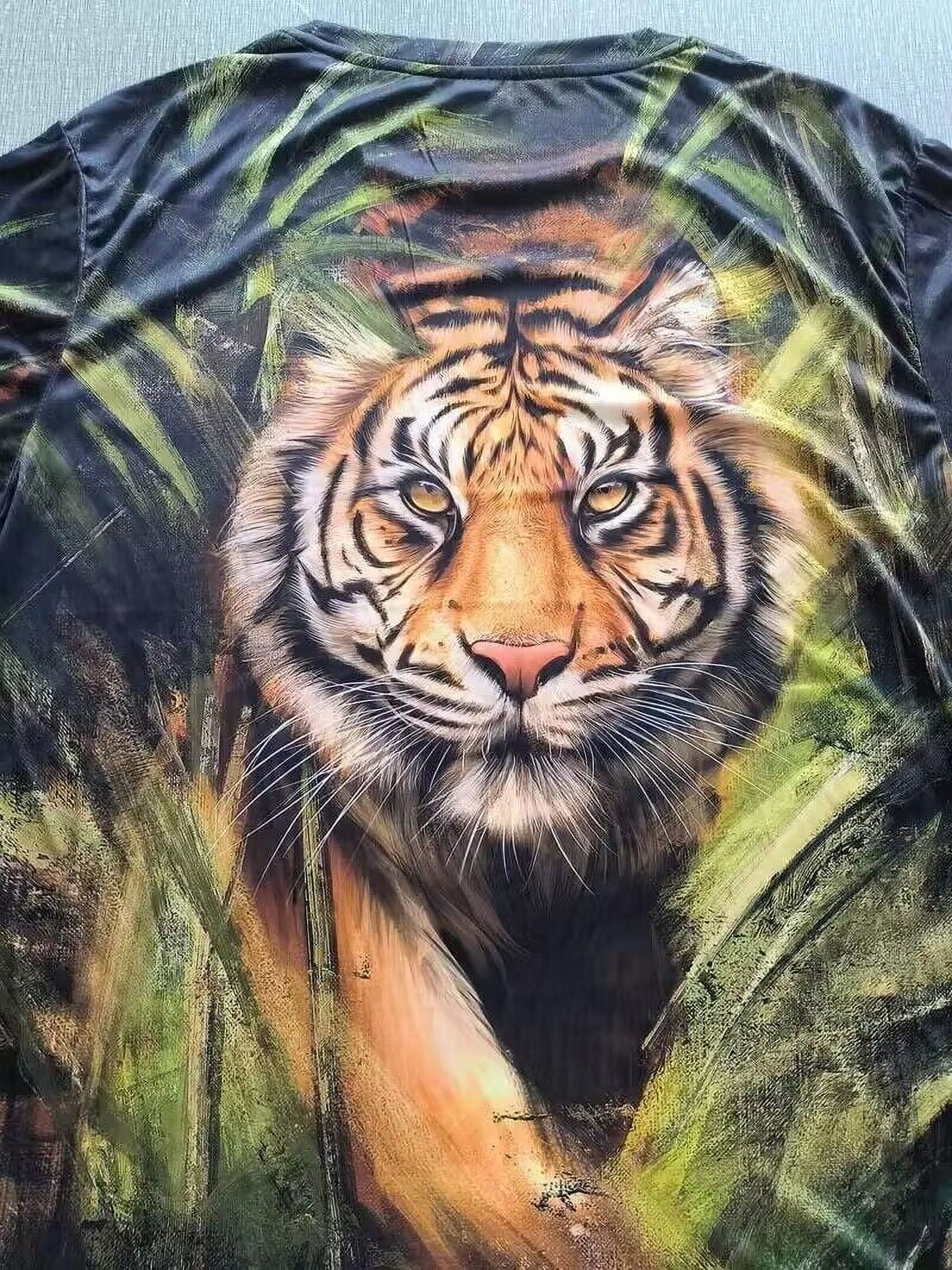 Camisetas Hombres Moda Cabeza Tigre Informal Verde Manga Corta Novedad ...