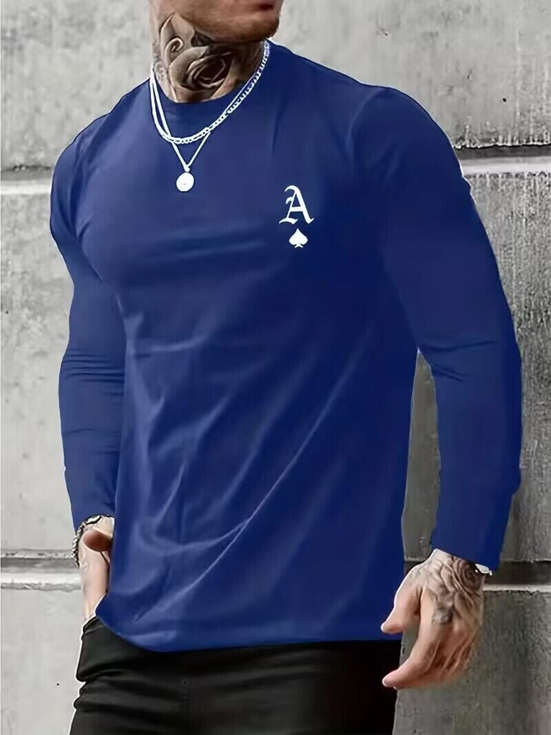 Camisetas Royal Azul Un Picas Póker Sólido Casual Moda Hombres Manga ...