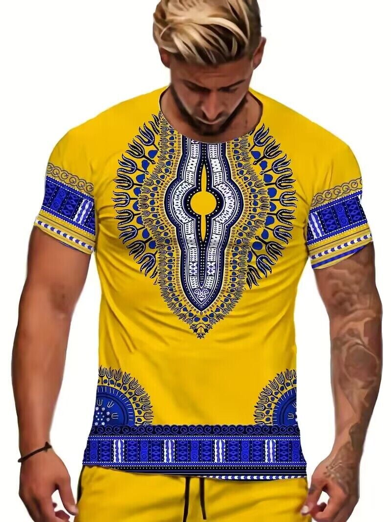 Camisetas moda barroca amarilla azul tótem fiesta hombres manga corta ...