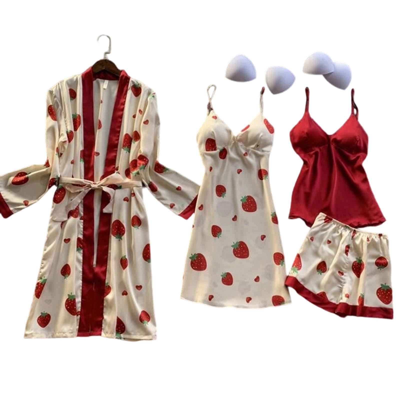 Camisole Shorts Pajamas Set for Women Bulit-in Bra Sleepwear Belted ...