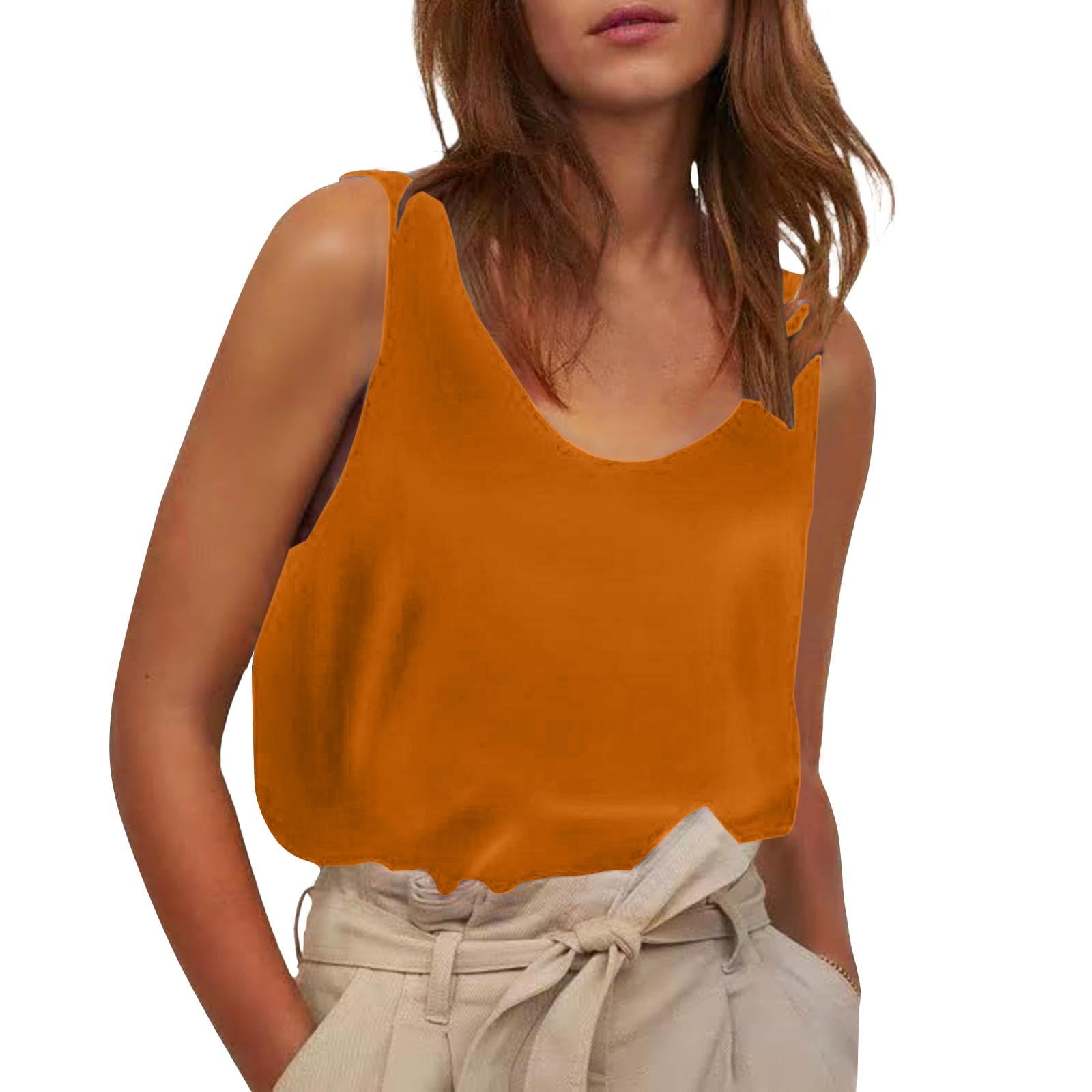 Camisole Tops for Women Satin Sleeveless Top Round Neck Trade Color ...