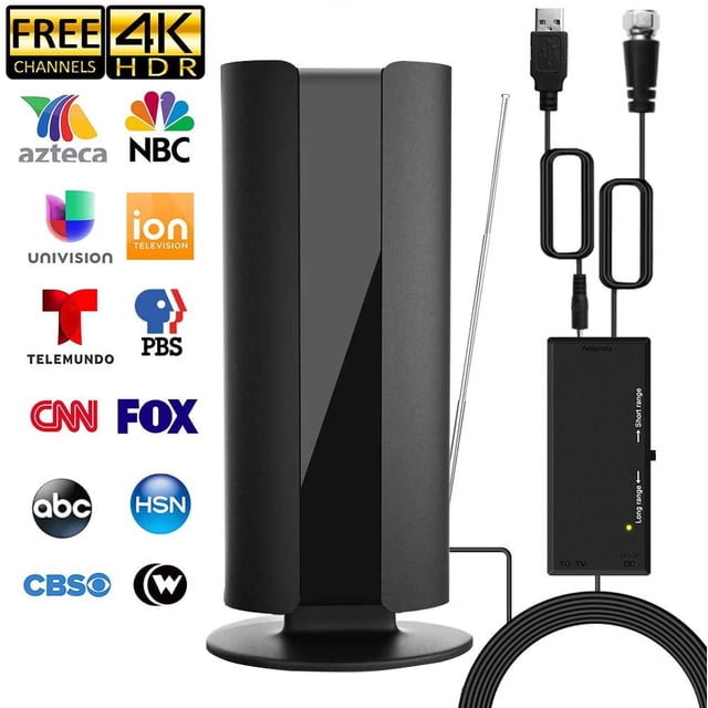 Camkey Black TV Antenna 150 Miles Long Range with Built-in Amplifier,16 ...