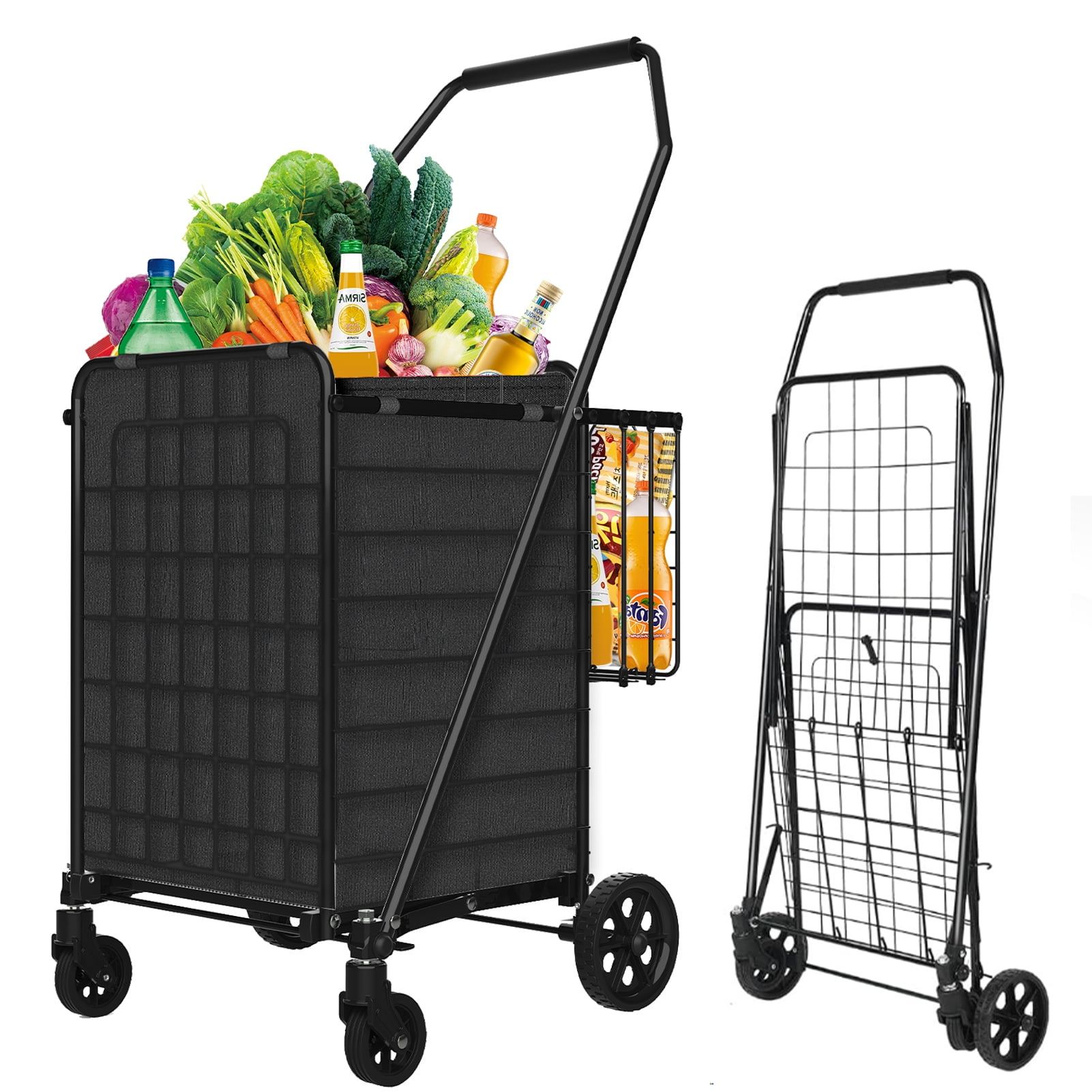 Camkey Folding Shopping Cart with Waterproof Liner & 360° Swivel Wheels ...