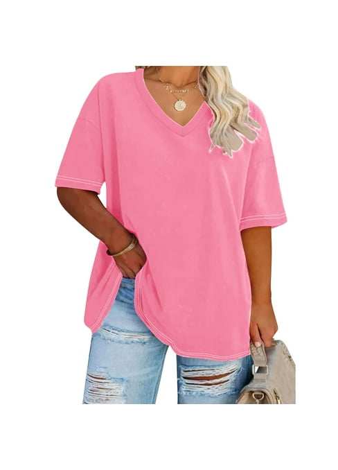 BVOFAR Women's Oversized T-Shirts Short Sleeve V Neck Shirts Summer ...