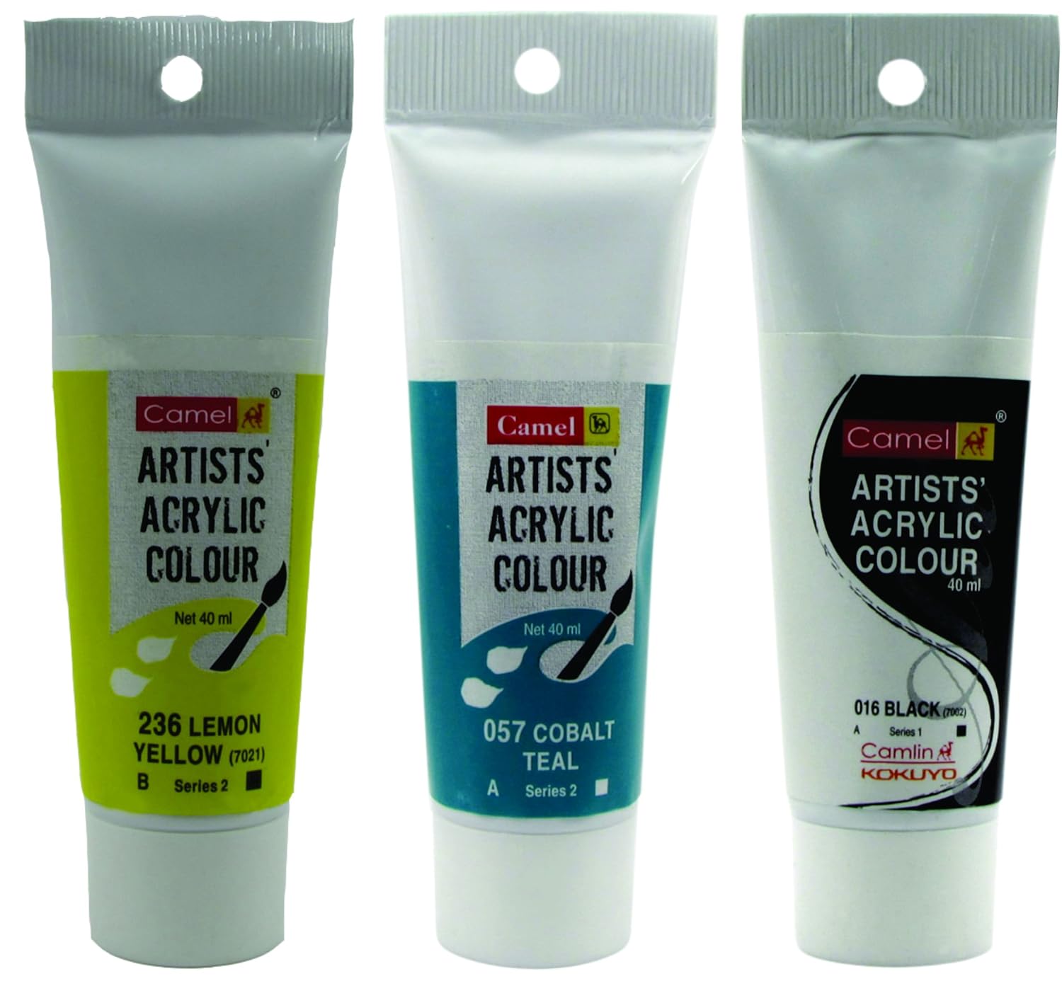Camlin Kokuyo Acrylic Tubes 40ml Lemon Yellow Cobalt Teal Black ...