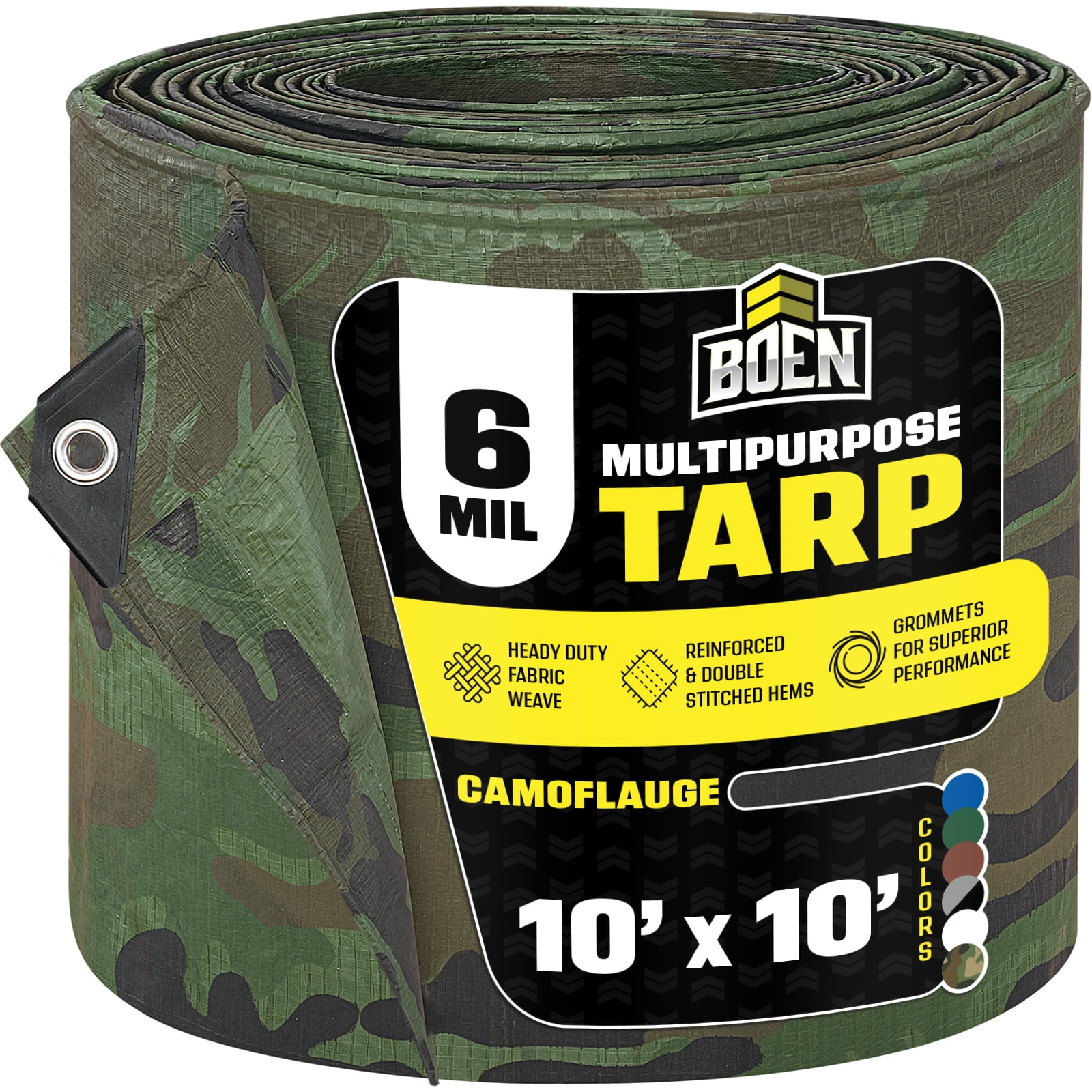 BOEN Multi-Purpose Poly Tarp, 10 ft x 10 ft, 5 Mil Thick, Camo ...