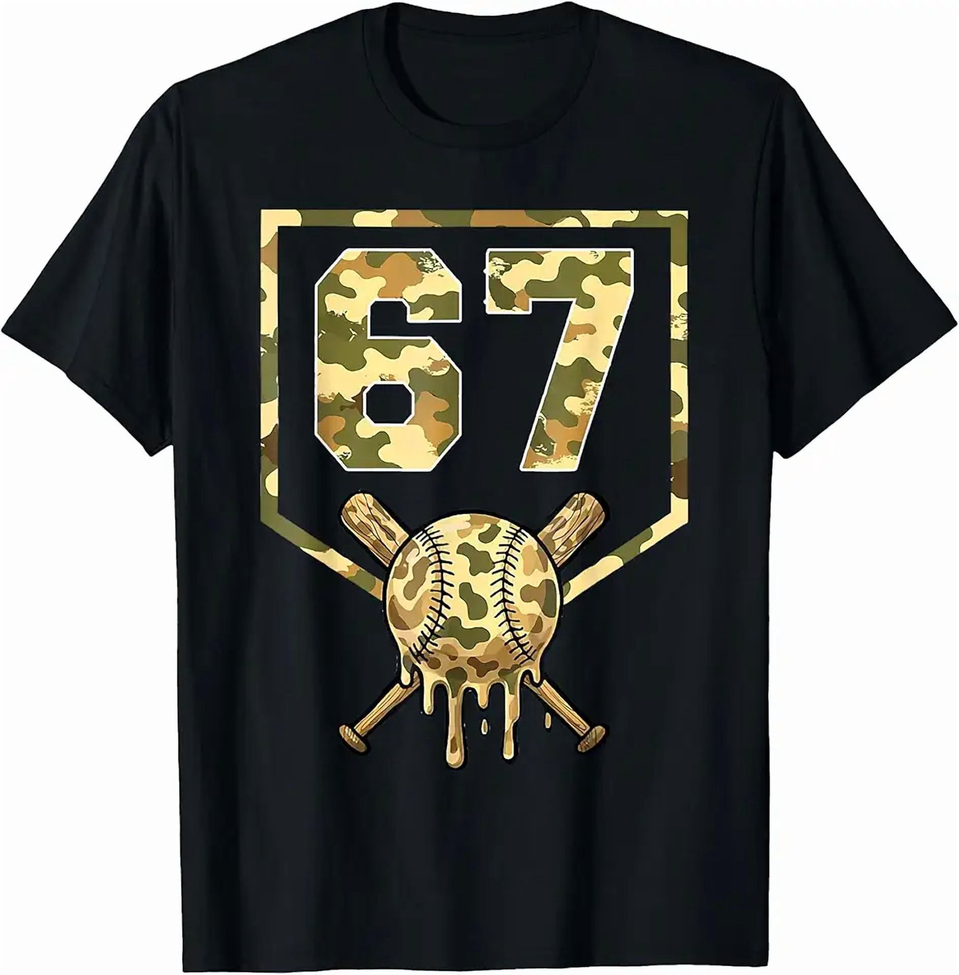 Camo 67 Number Baseball Dripping Graphic for Fan Men Short Sleeve T ...