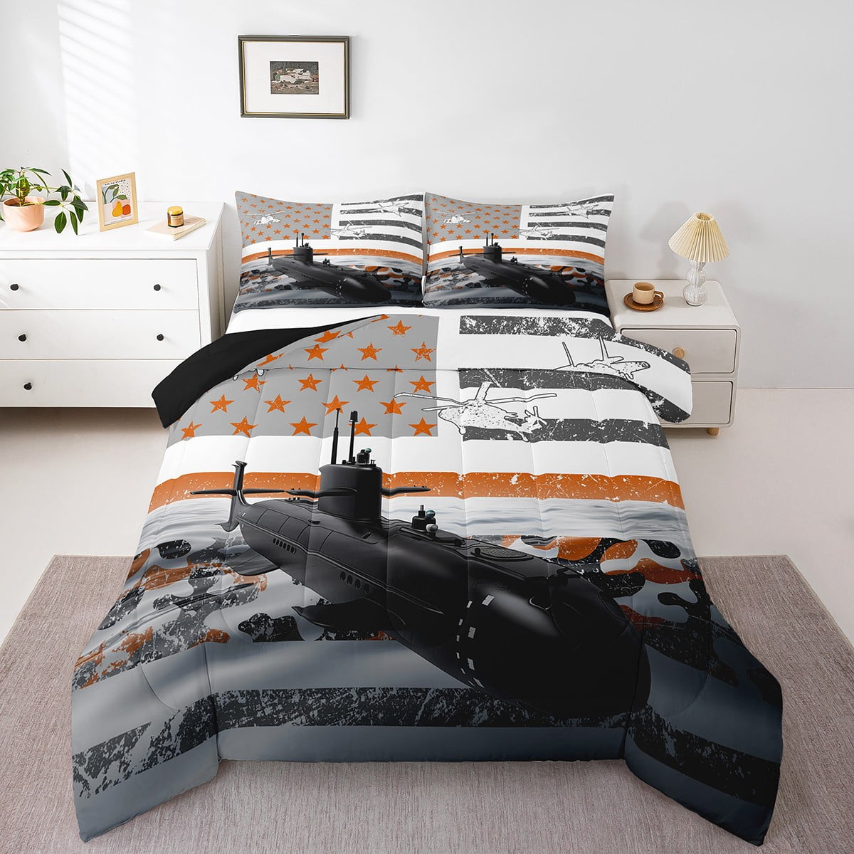 Camo Aircraft Comforter Set, Camouflage American Flag Bedding USA Flag ...