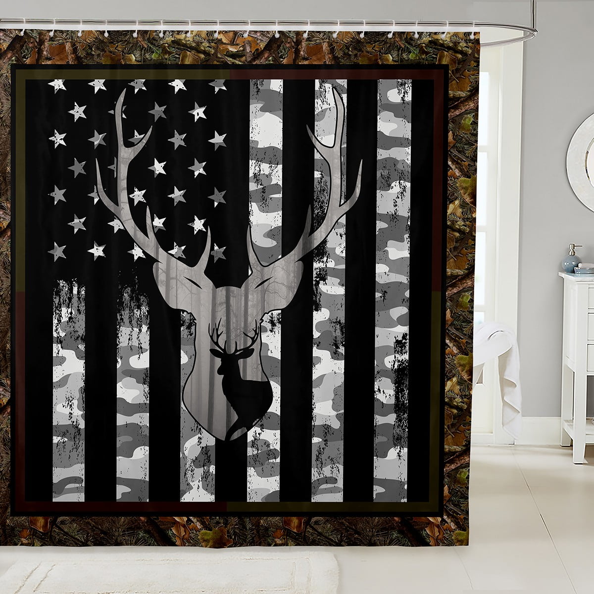 Camo American Flag Bathroom Shower Curtain Sets,Vintage Grey Black ...
