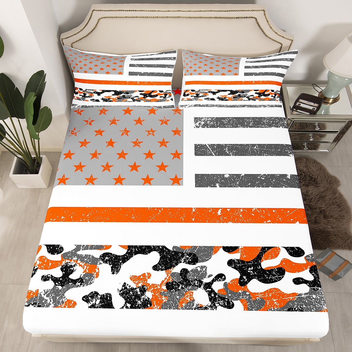 Camo American Flag Bed Sheets Queen for Boys Girls Camouflage Military ...