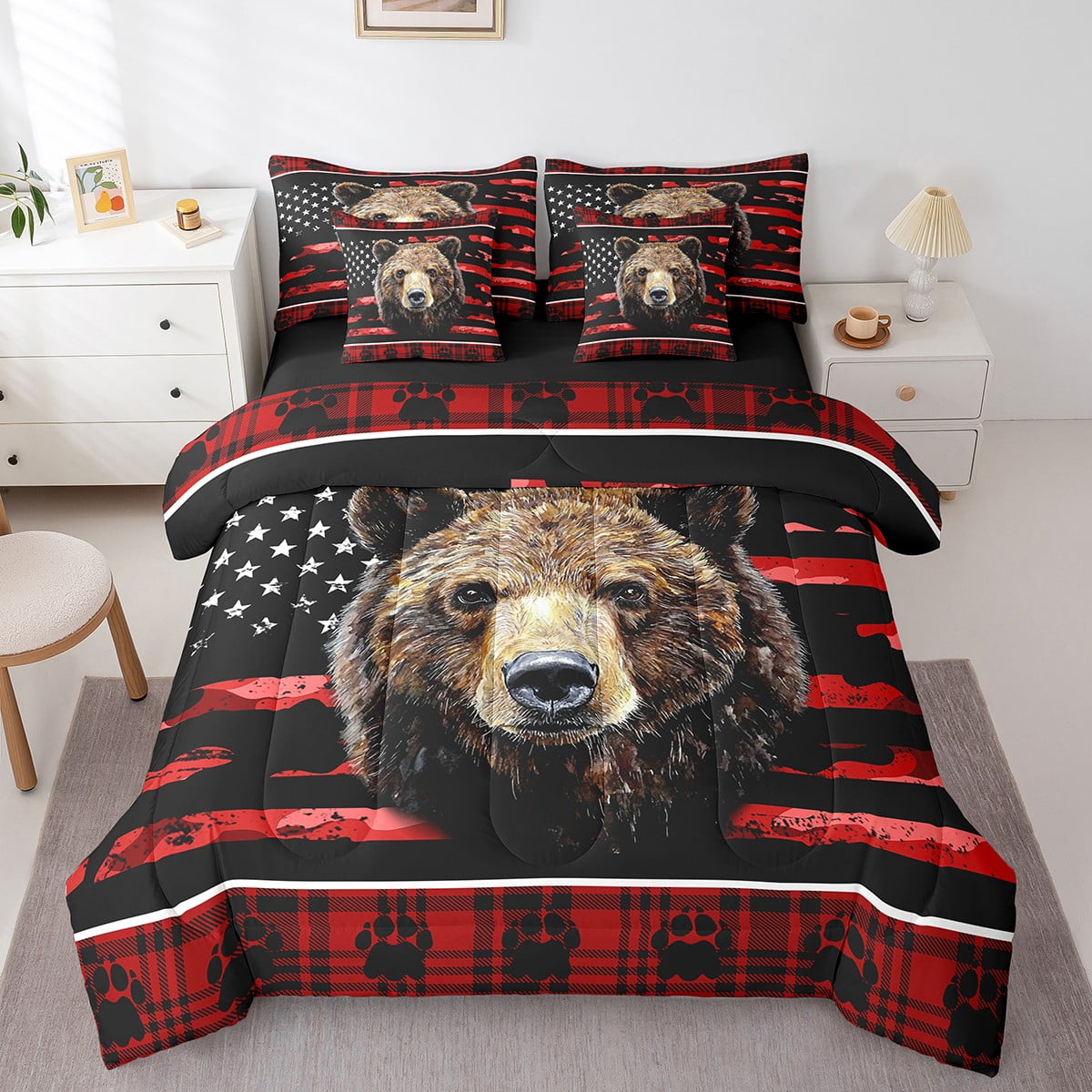 Camo American Flag Bedding Set King Red Black Camouflage Hunting 7 ...
