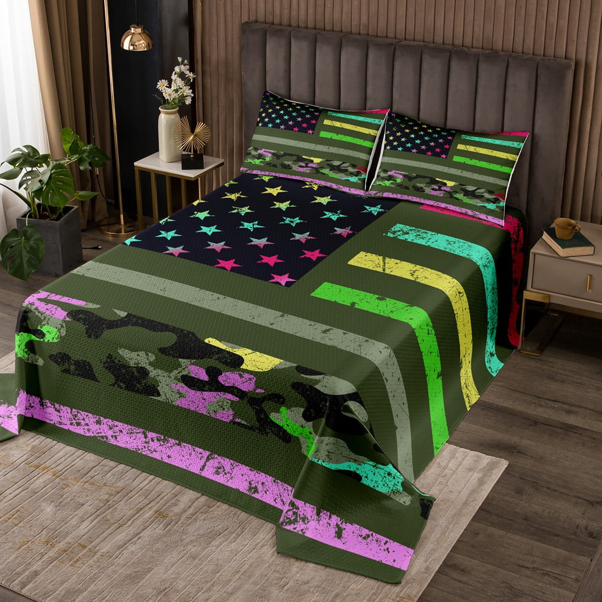 Camo American Flag Bedspread Set Military Army Theme Coverlet Set, Usa ...