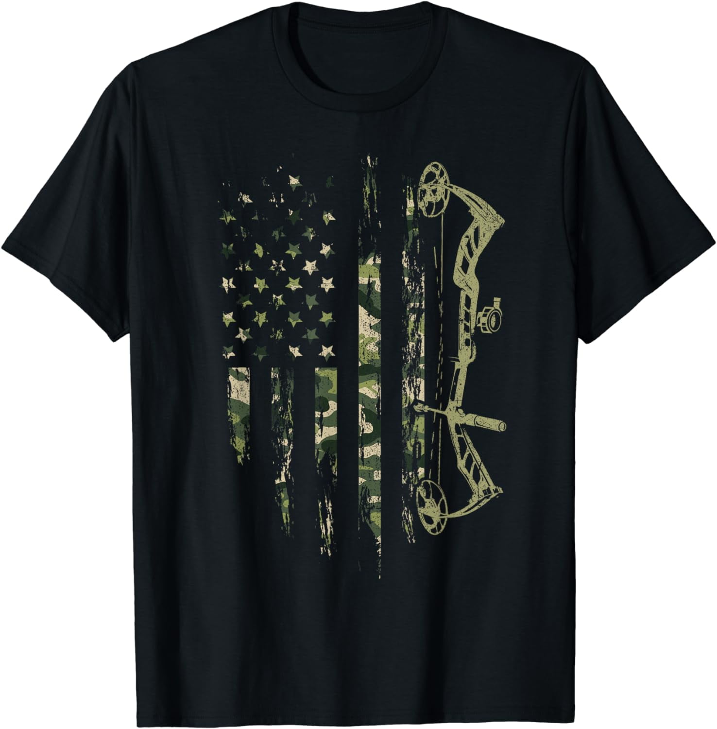Camo American Flag Bowhunting Bow Archery Deer Hunting Gift T-Shirt ...