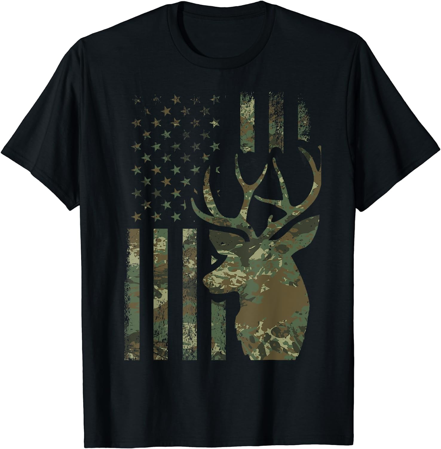 Camo American Flag Buck Hunting Gift for Elk Deer Hunter Men T-Shirt ...