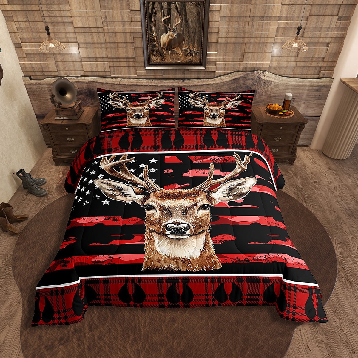 Camo American Flag Comforter Set Red Black Camouflage Hunting Bedding ...