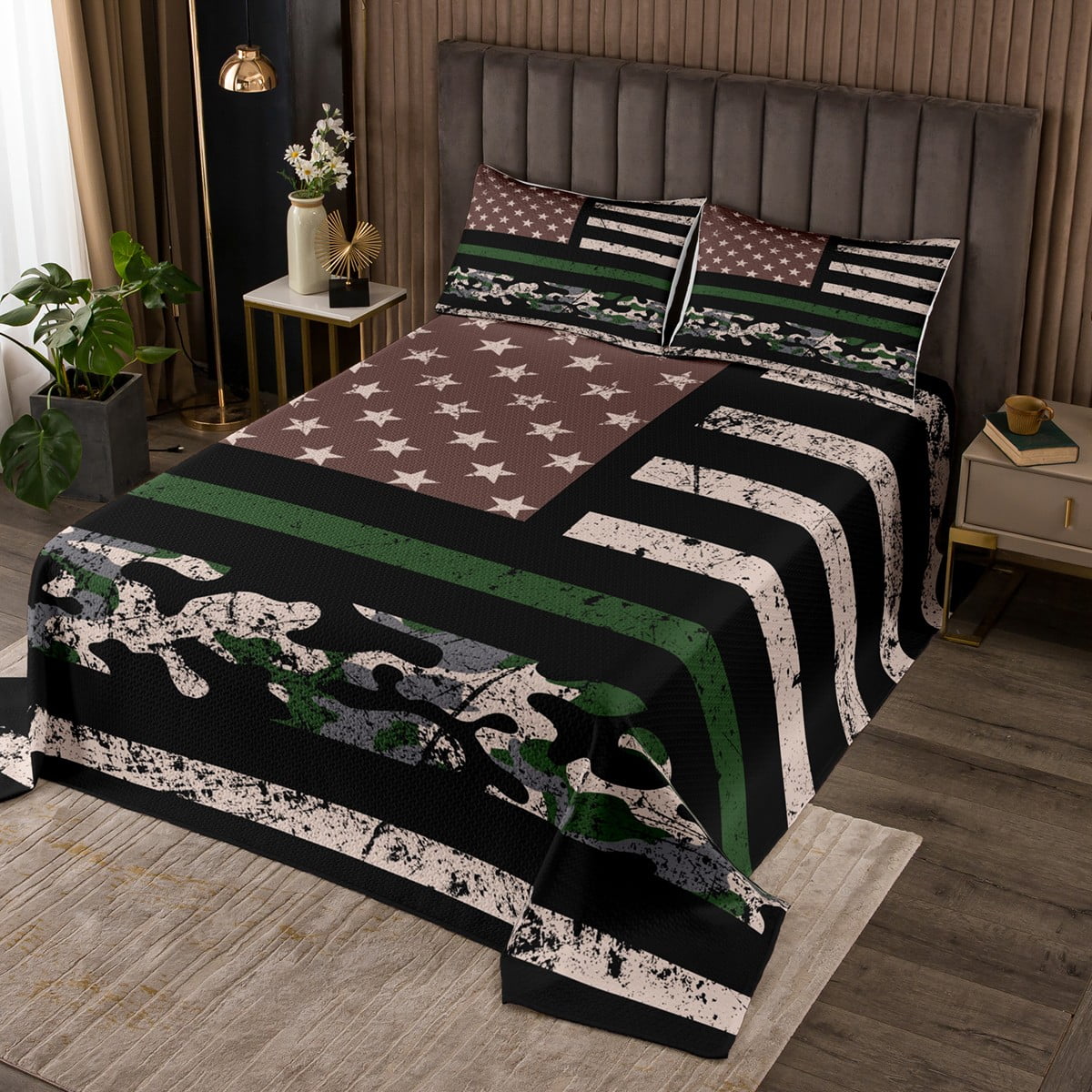 Camo American Flag Coverlet Set Military Army Camouflage Bedspread Set ...