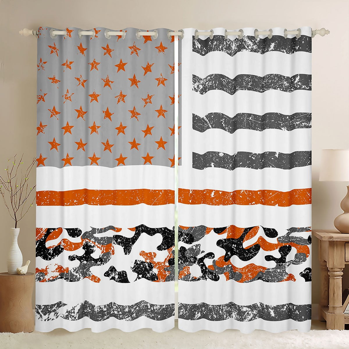 Camo American Flag Curtains for Boys Girls Camouflage Military Blackout ...