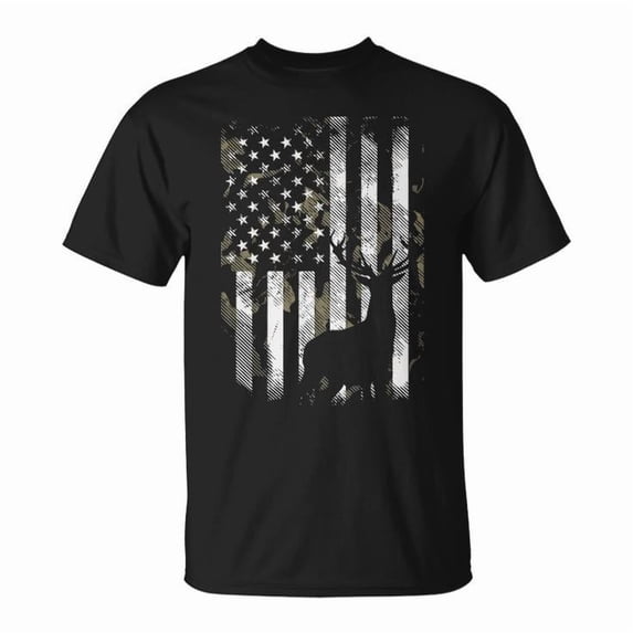 Camo American Flag Deer Elk Buck Hunting USA Graphic Tee Unisex Adult ...