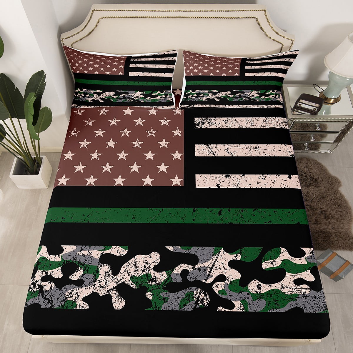 Camo American Flag Fitted Sheet Military Army Camouflage Bed Sheets for ...