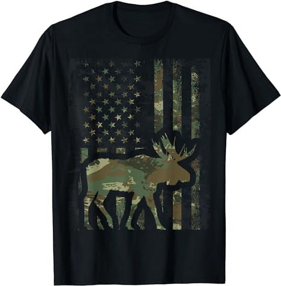 Camo American Flag Moose Hunting Gift for Hunter Moose Lover T-Shirt ...
