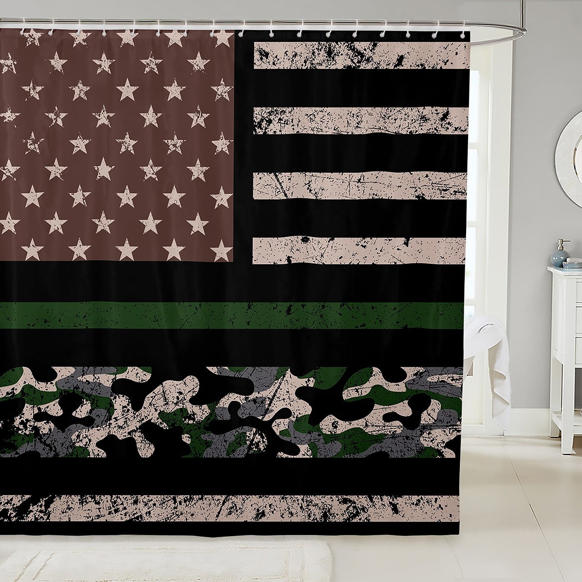 Camo American Flag Shower Curtain Military Army Camouflage Shower