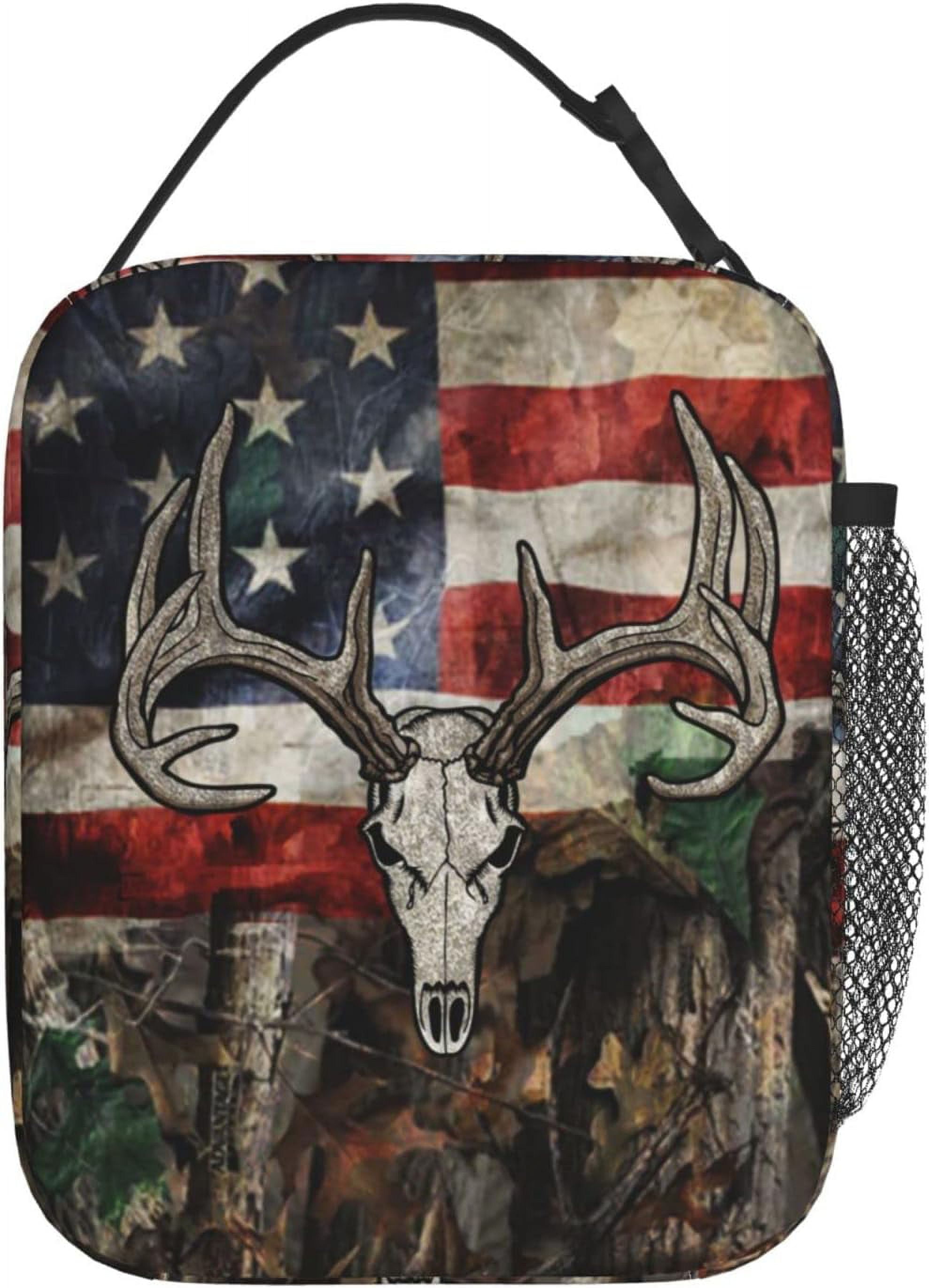 Camo American Flag Skull Deer Insulated Lunch Box - Portable Reusable ...