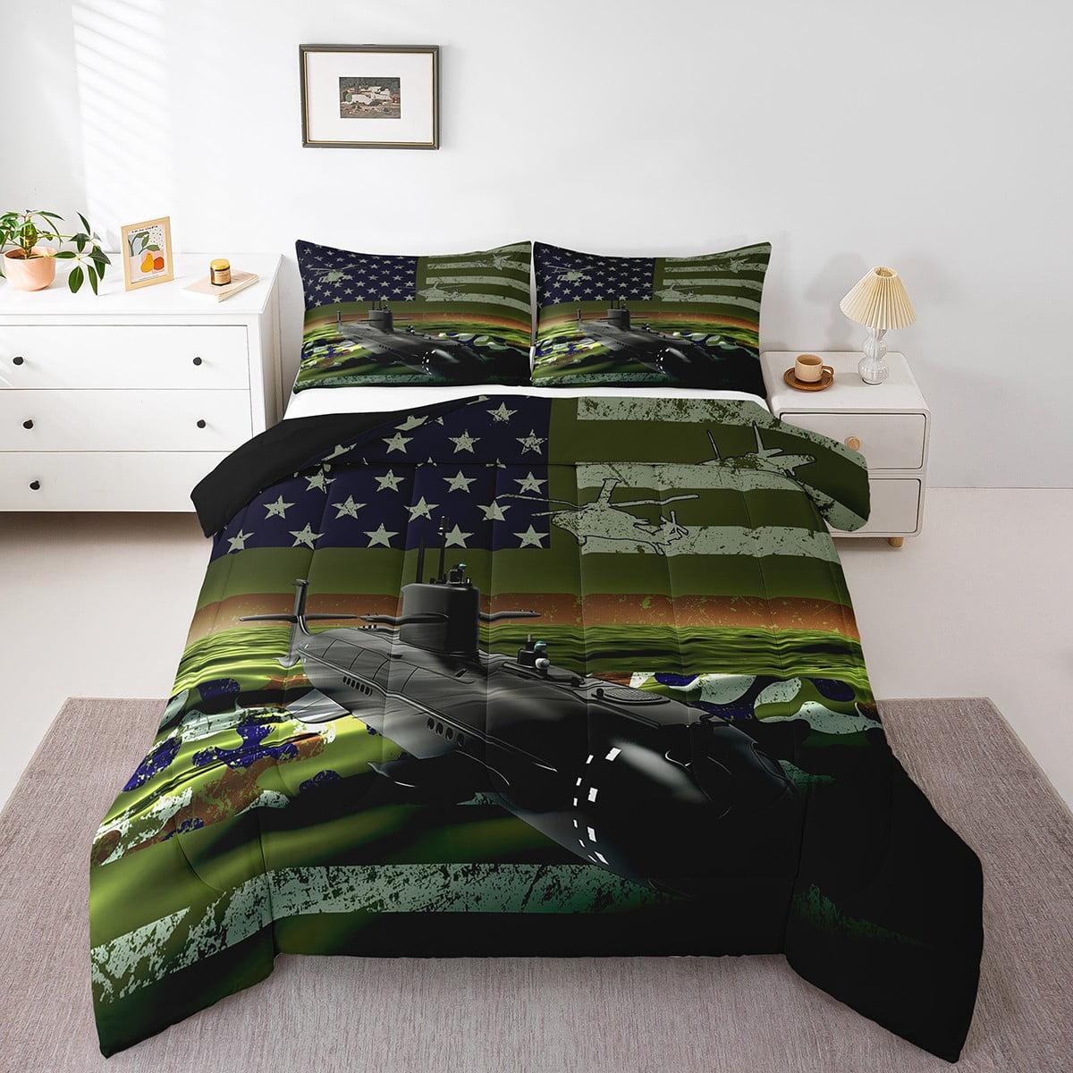 Camo American Flag Comforter Set Camouflage Aircraft Bedding Room Decor ...