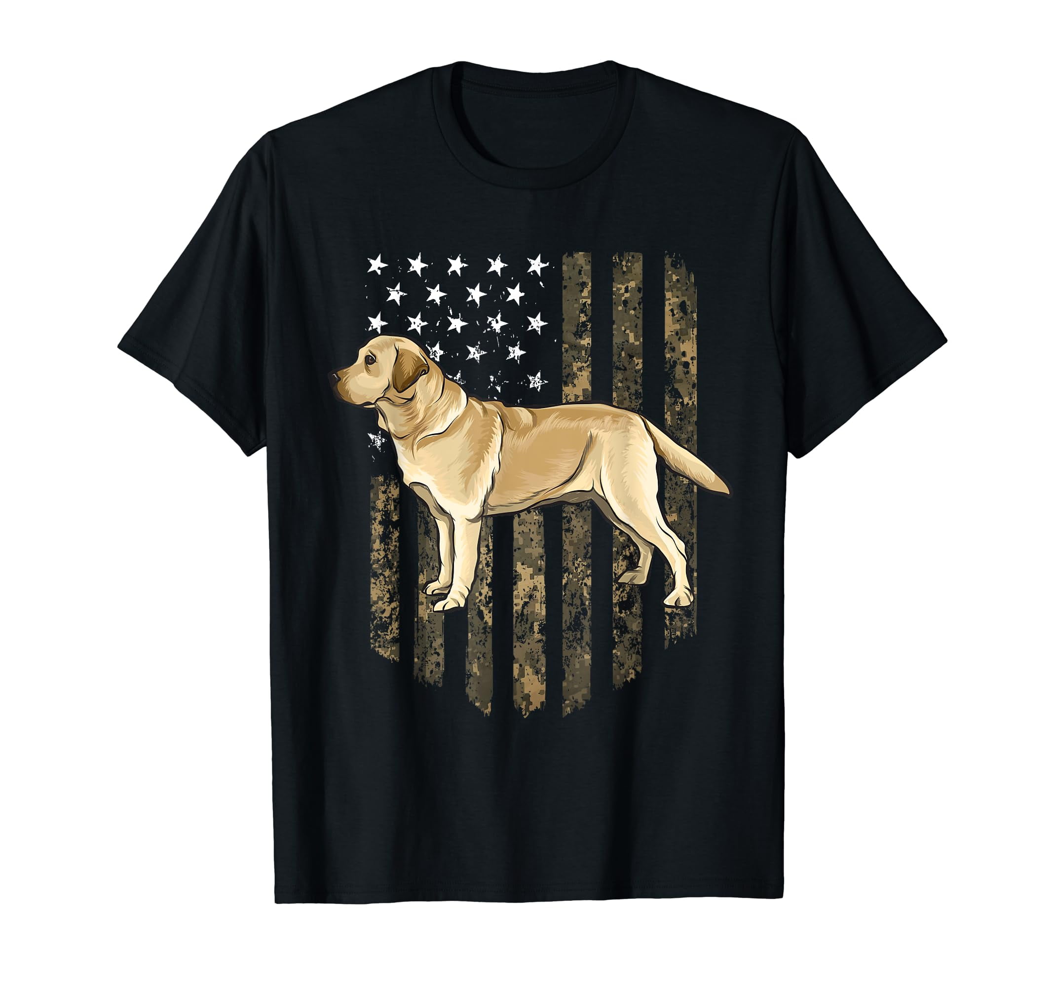 Camo American Flag Yellow Labrador Retriever 4th Of July USA Black T ...