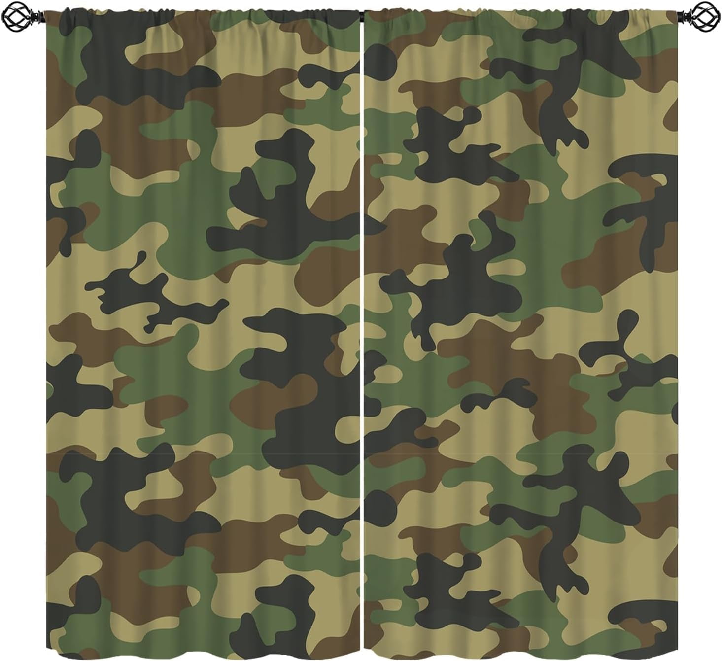 Camo Army Curtain, Abstract Hunter Camouflage Window Treatments, Rod ...
