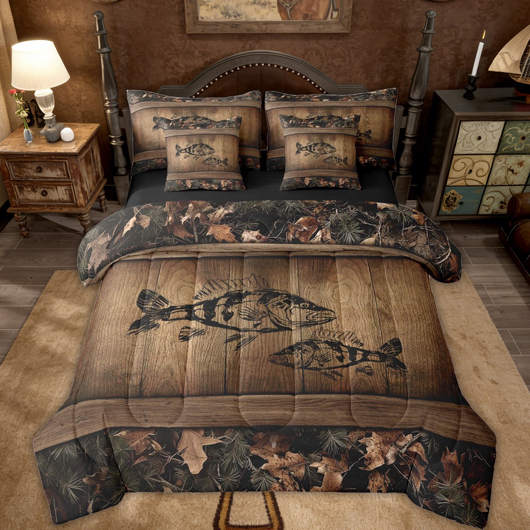 Erosebridal Camo Bass Fish 7 Piece Bed In A Bag Fishing Bass Big Fish ...