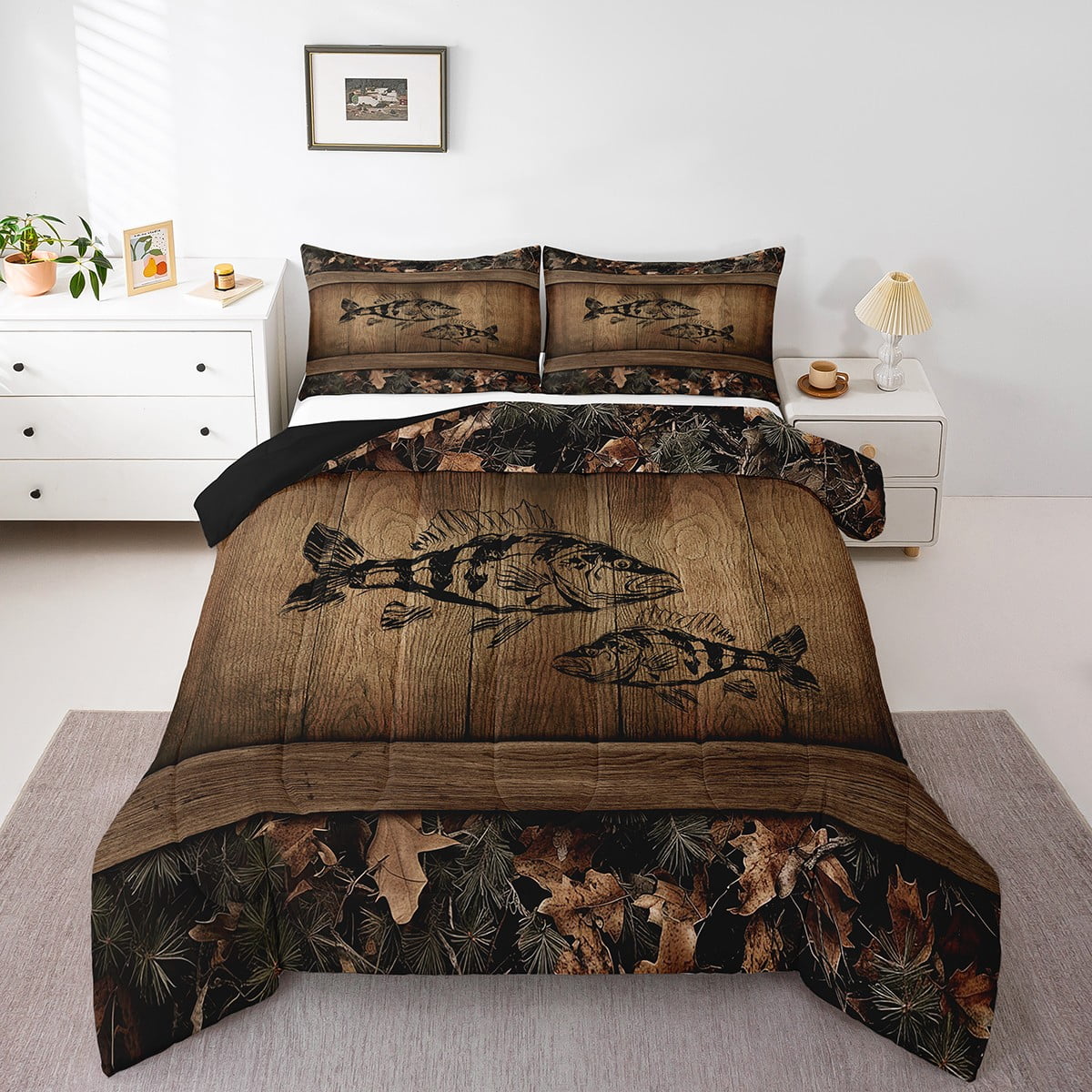 Camo Bass Fish Bedding Comforter Sets Fishing Bass Big Fish Bedding Set ...