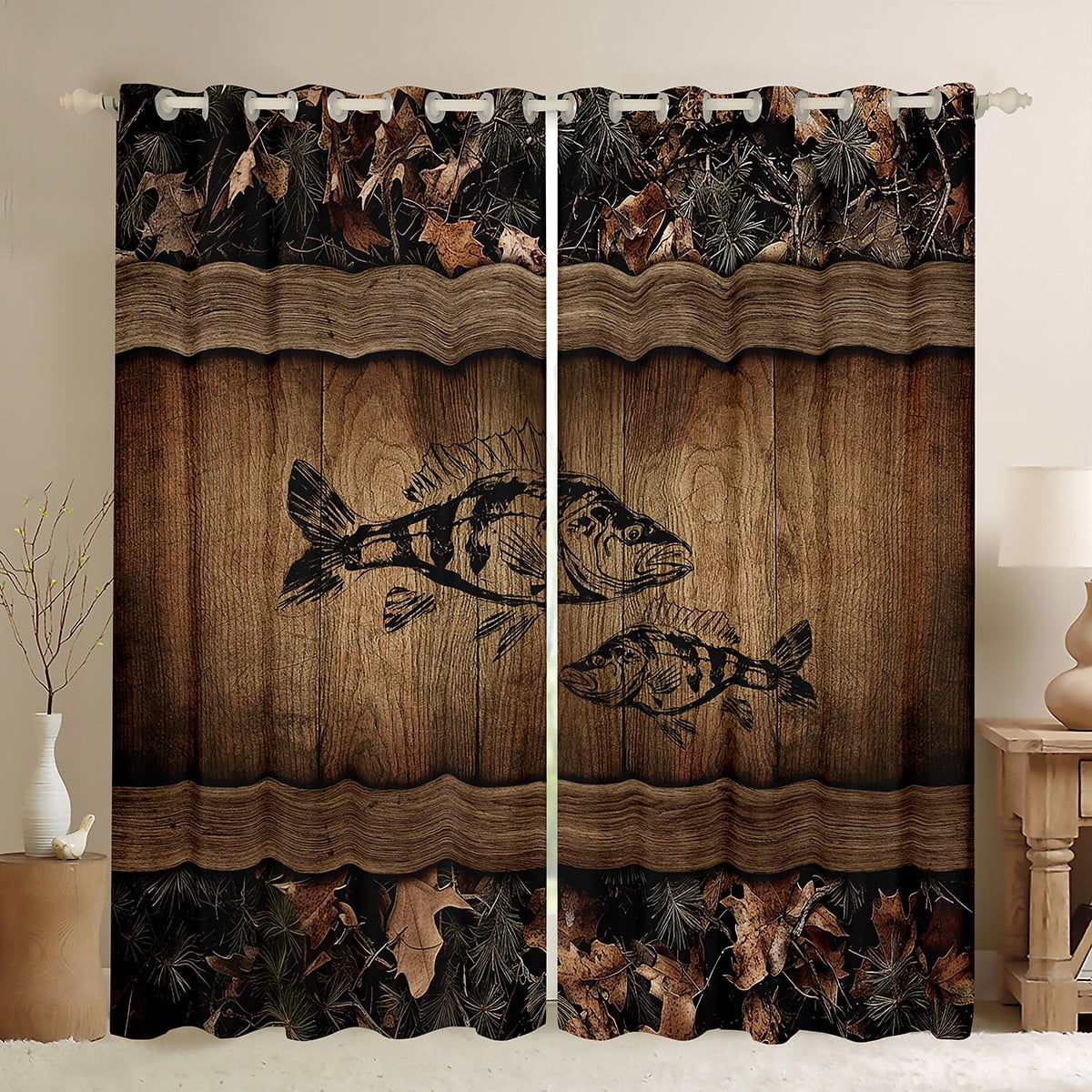 Camo Bass Fish Curtains & Drapes Fishing Bass Big Fish Window Curtains ...