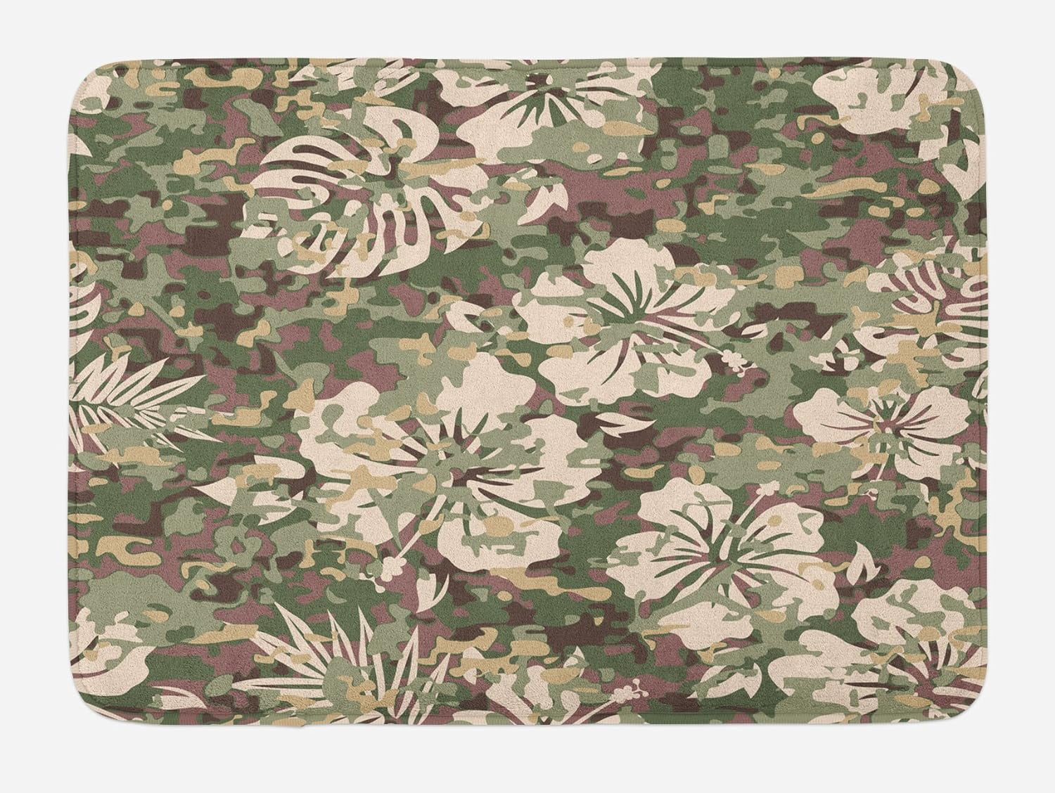 Camo Bath Mat, Aloha Hawaiian Tropical Jungle Forest Hibiscus Flowers ...