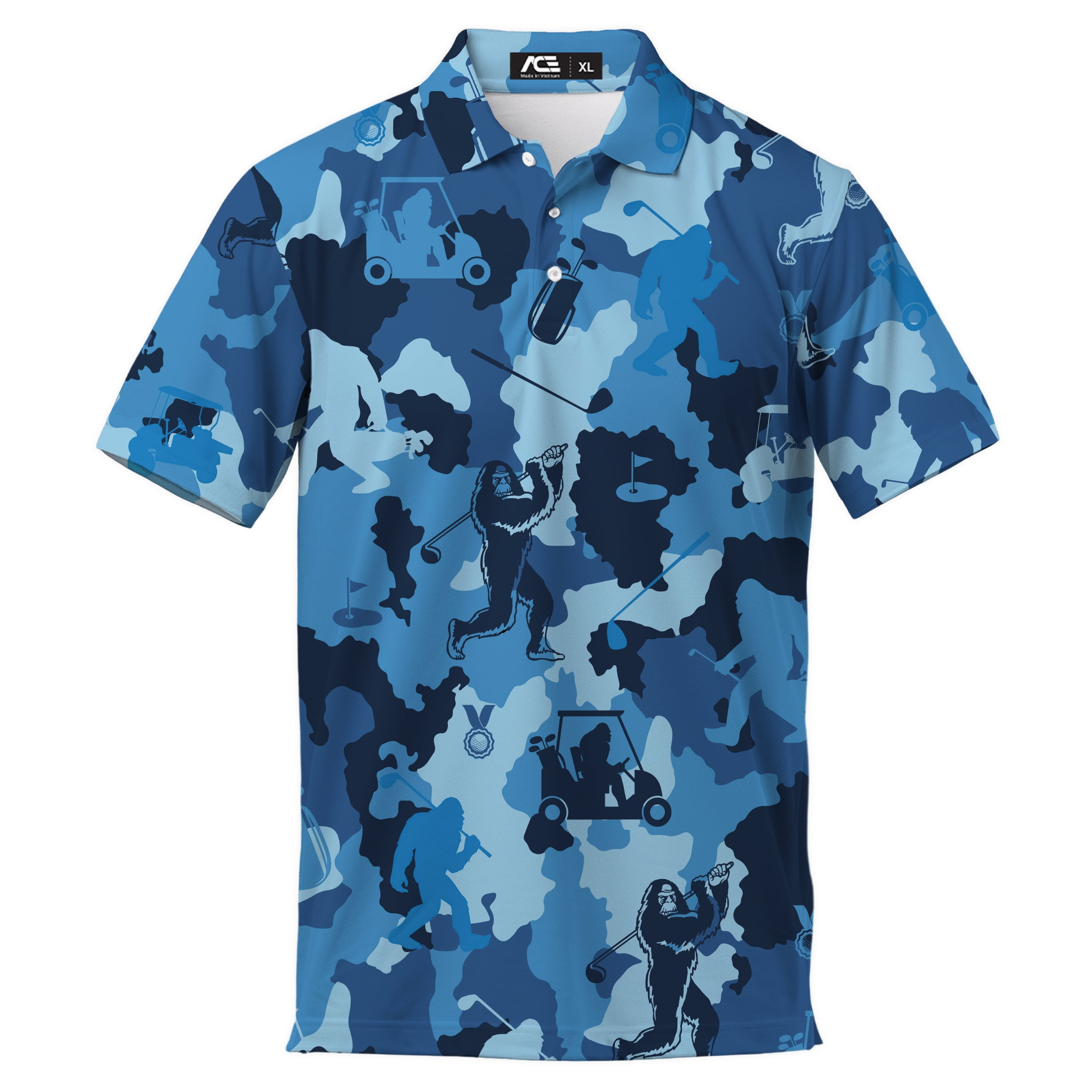Camo Bigfoot Golf Polo Shirts For Men Blue Big Foot Sasquatch Golf ...