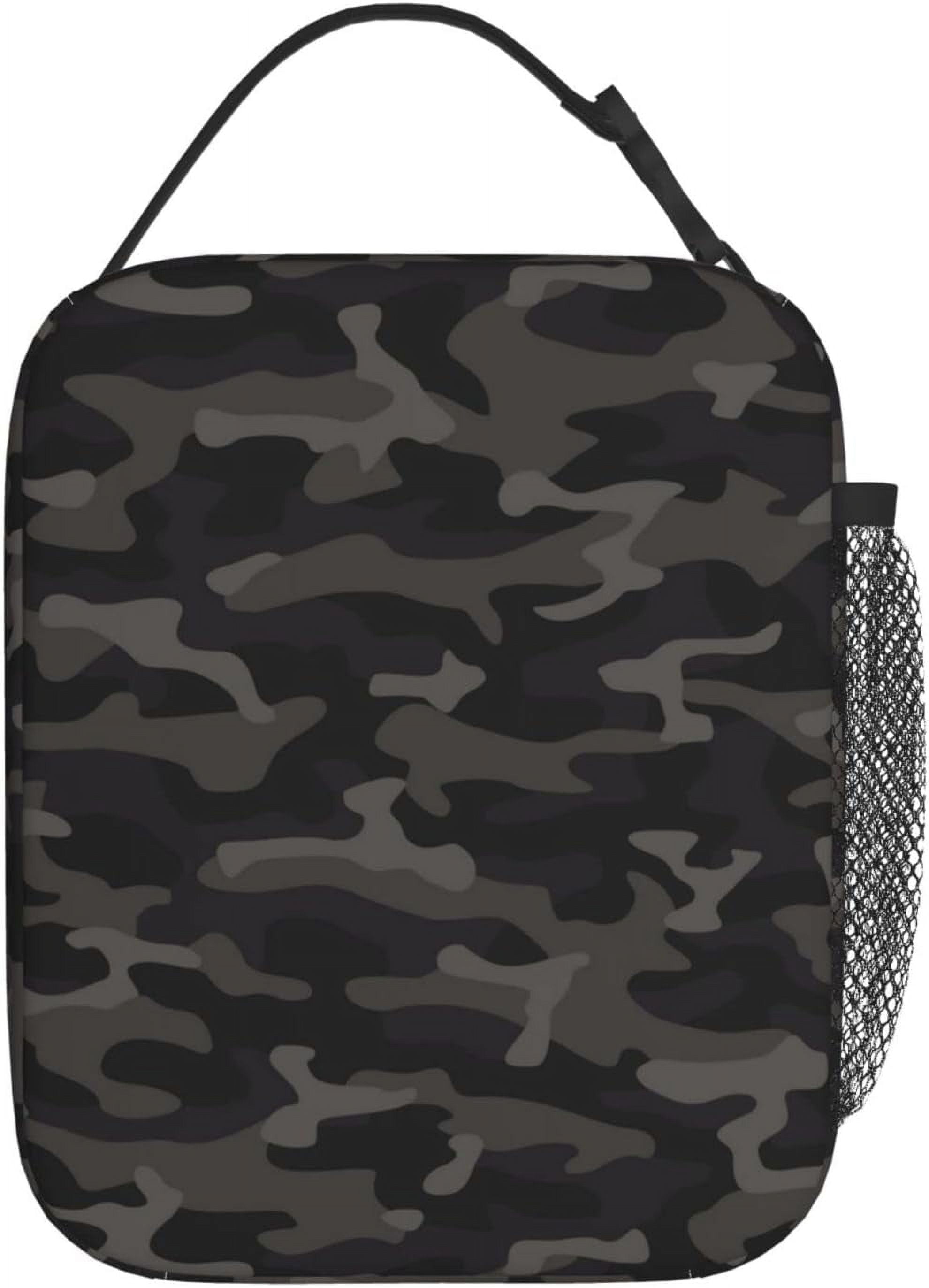 Camo Black And Grey Camouflage Portable Lunch Bag Insulated Lunch Box ...