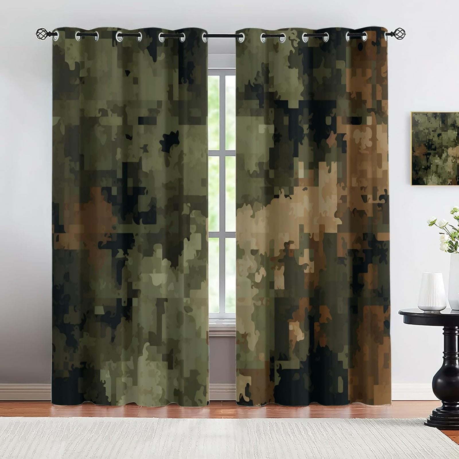 Camo Blackout Curtains For Bedroom Green Camouflage Window Curtains ...