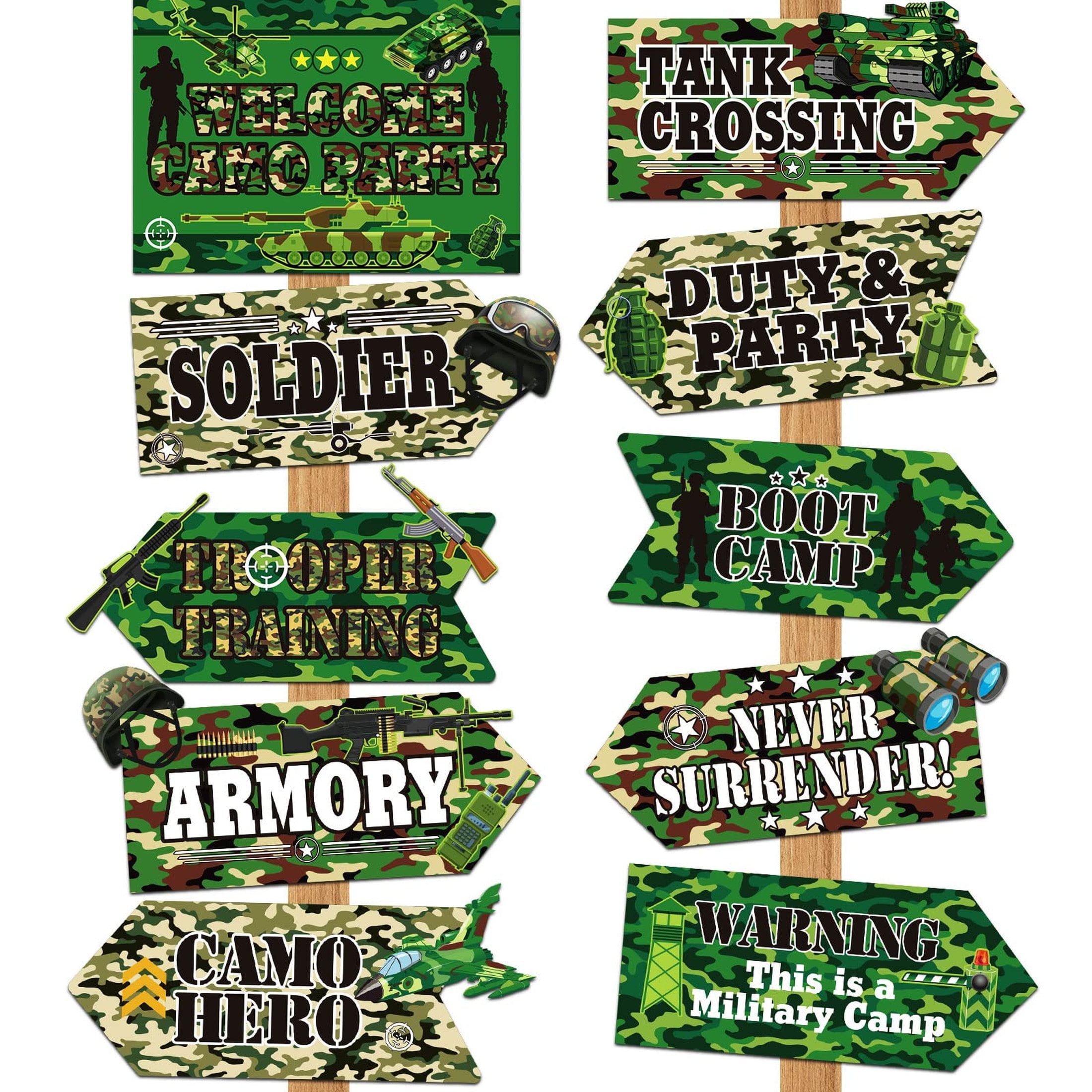 Camo Blast Party Pack - 20 Camo Signs for Boys Birthday Decorations ...
