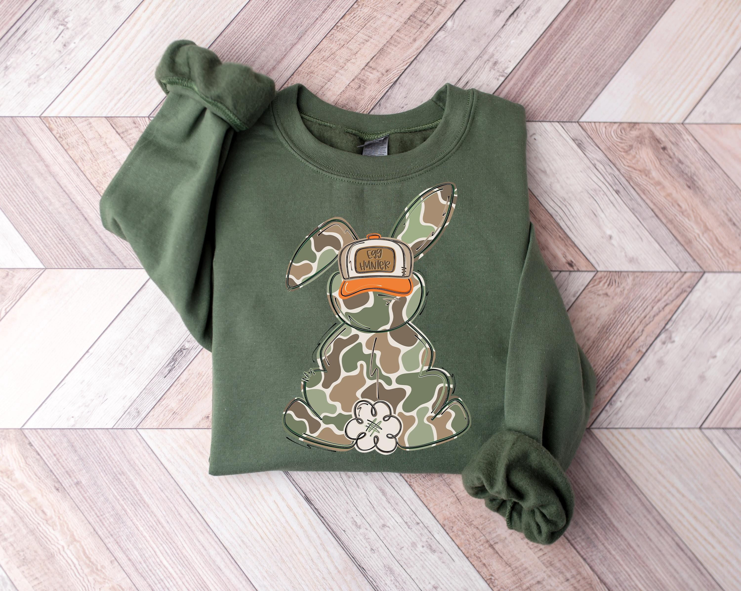 Camo Bunny Egg Hunter Sweatshirt for Happy Easter Celebrations and Egg ...