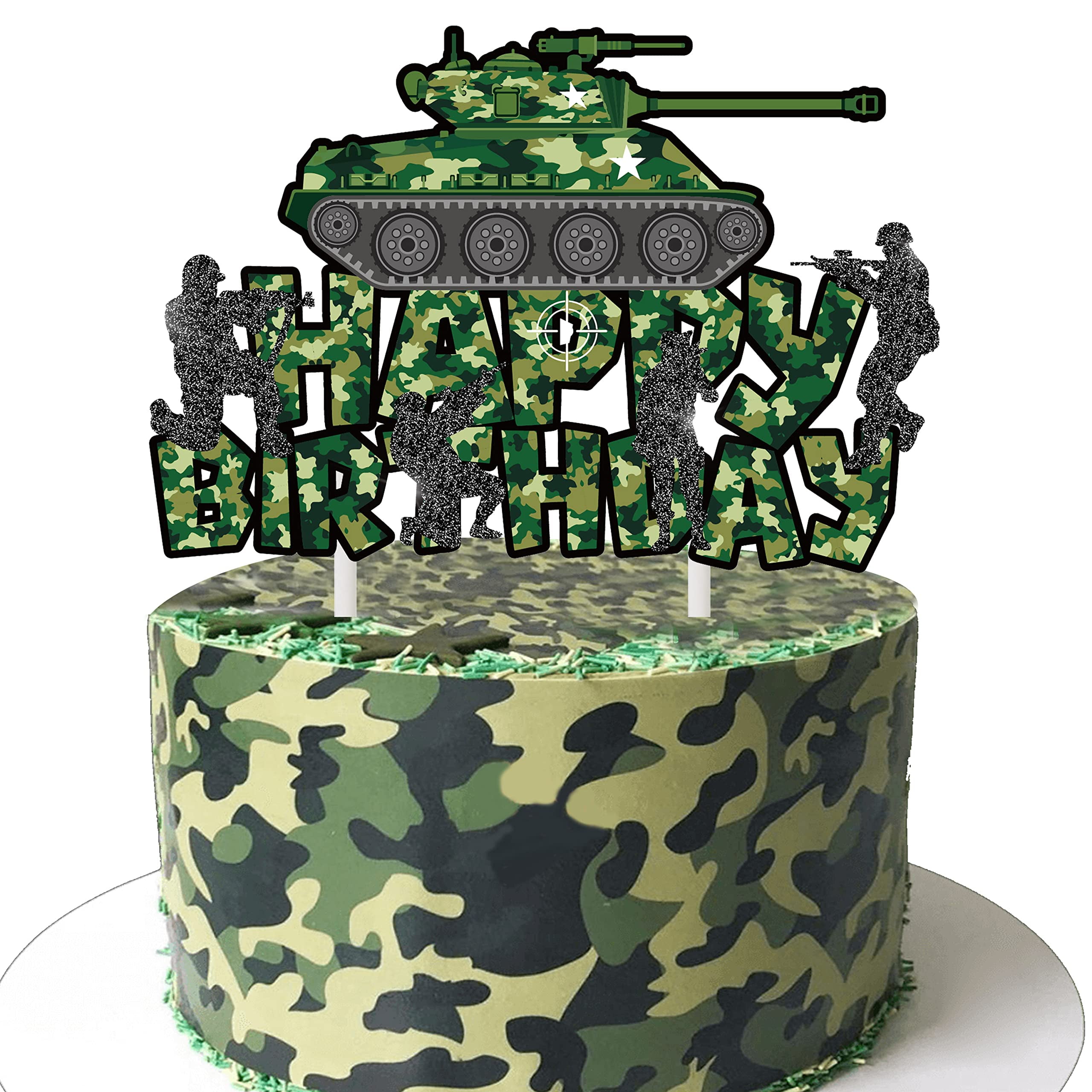 Camo Cake Topper Tank Birthday Cake ITL1 Decoration Camouflage Happy ...