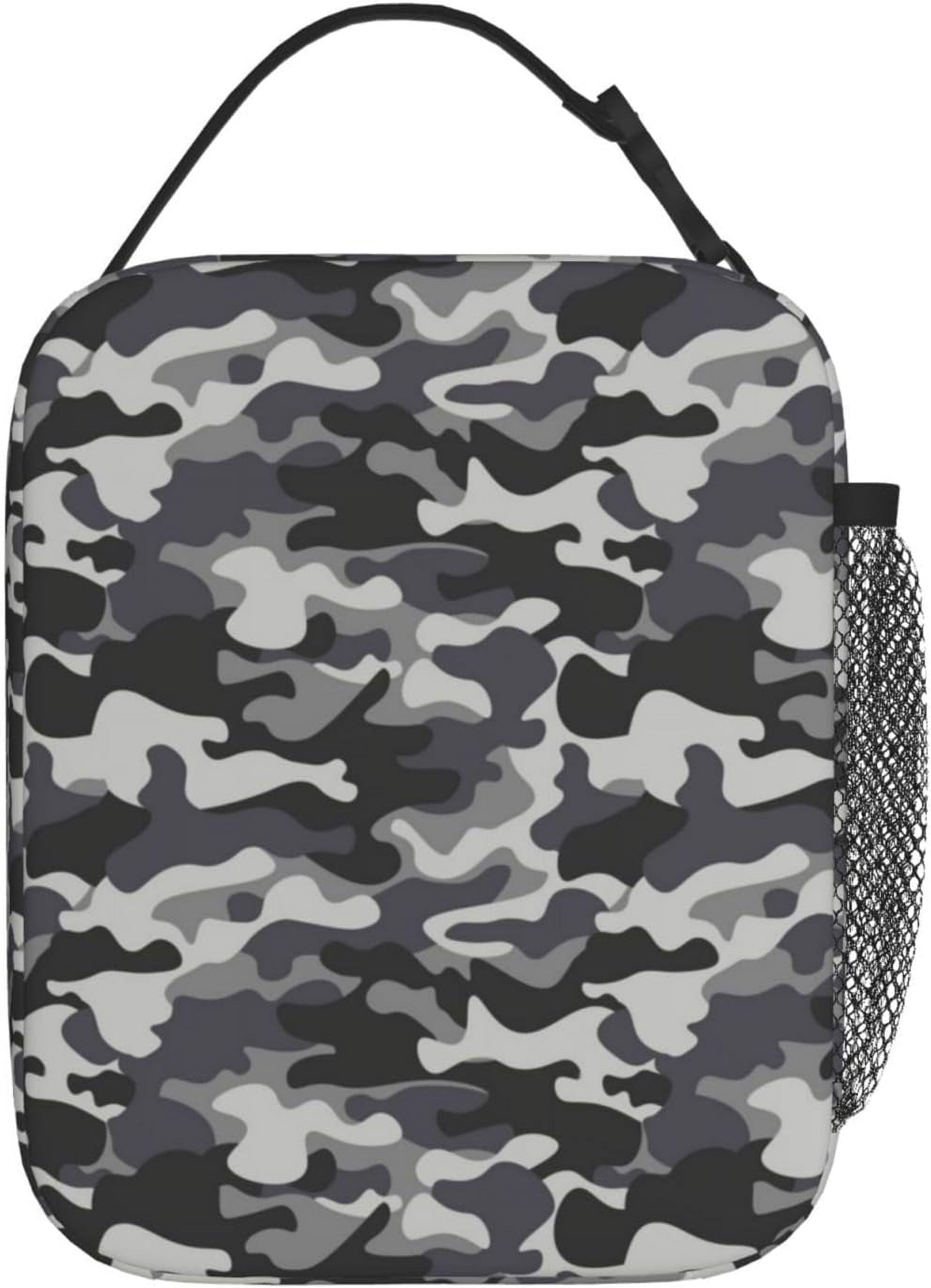 Camo Camouflage Black And Grey Insulated Lunch Bag Portable Reusable ...