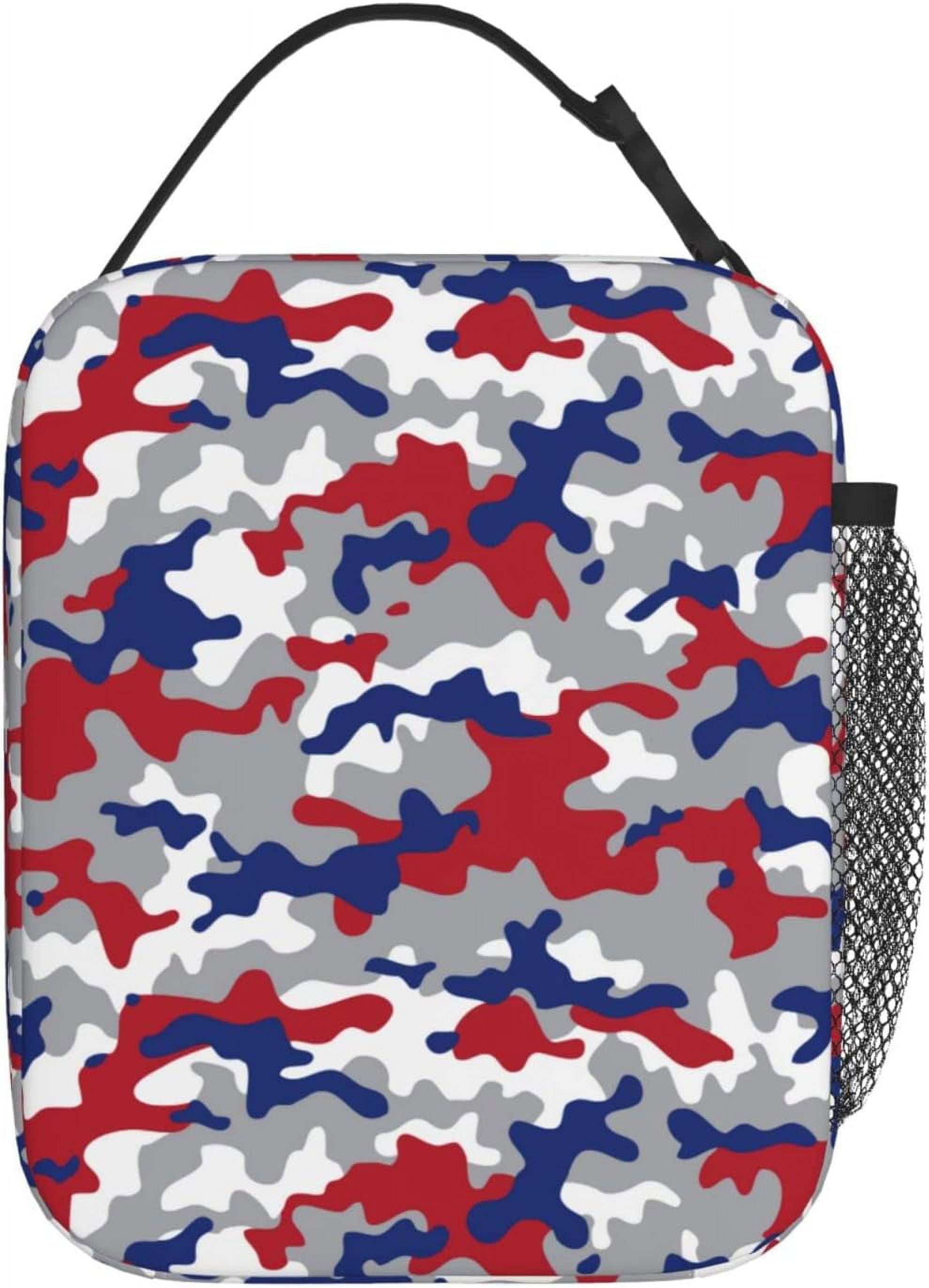 Camo Camouflage Red Blue Insulated Lunch Box For Women Man Portable ...