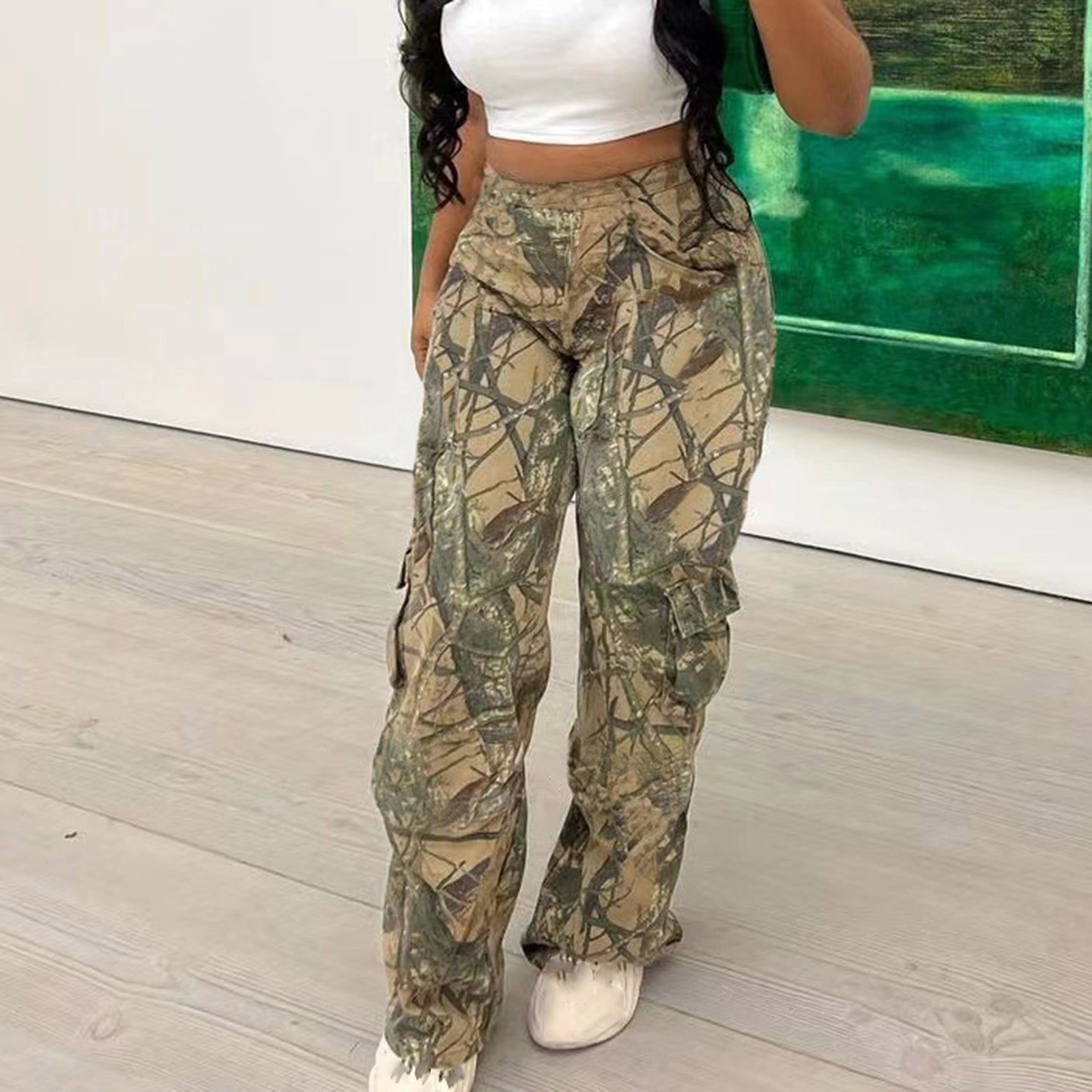 Camo Cargo Pants for Women, Army Fatigue Camouflage Slim Fit Jogger ...